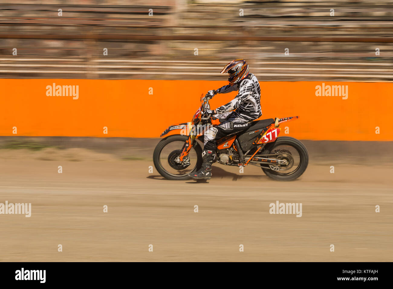 Lviv, Ukraine - 17 April 2016: Unknown rider overcomes the track at the ...