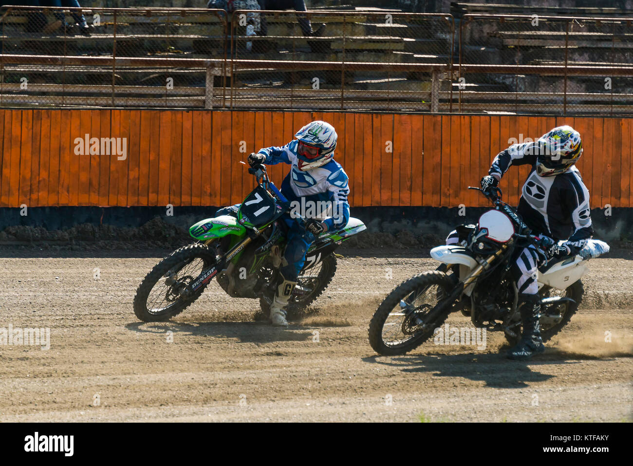 Lviv, Ukraine - 17 April 2016: Unknown riders overcomes the track at ...