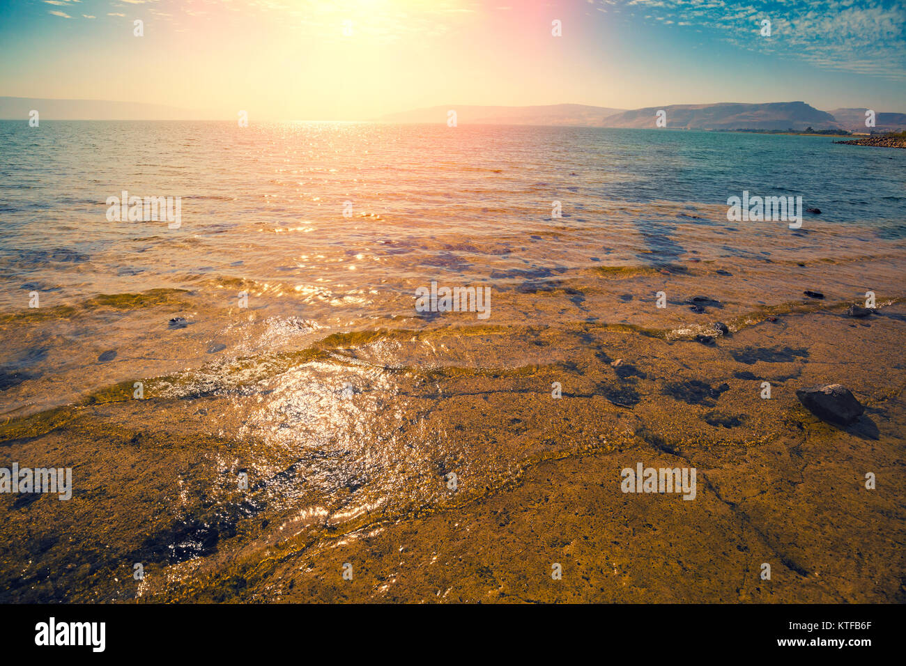 Rocky seashore. Sea of Galilee in Tabgha, Israel Stock Photo - Alamy