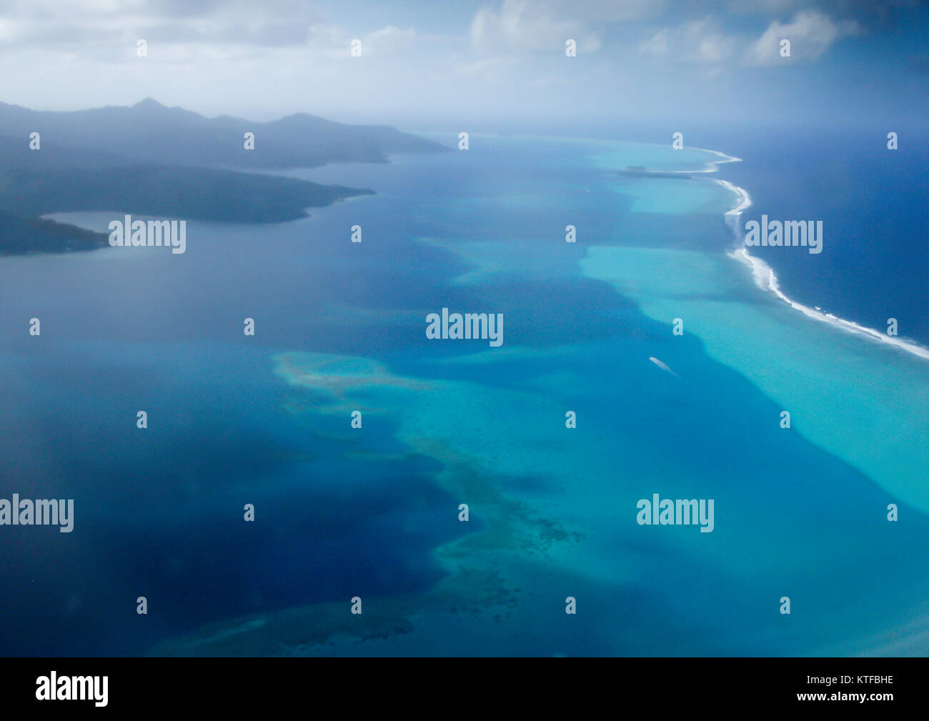 Tahiti island beach from airplane high picture view good looking sky ...