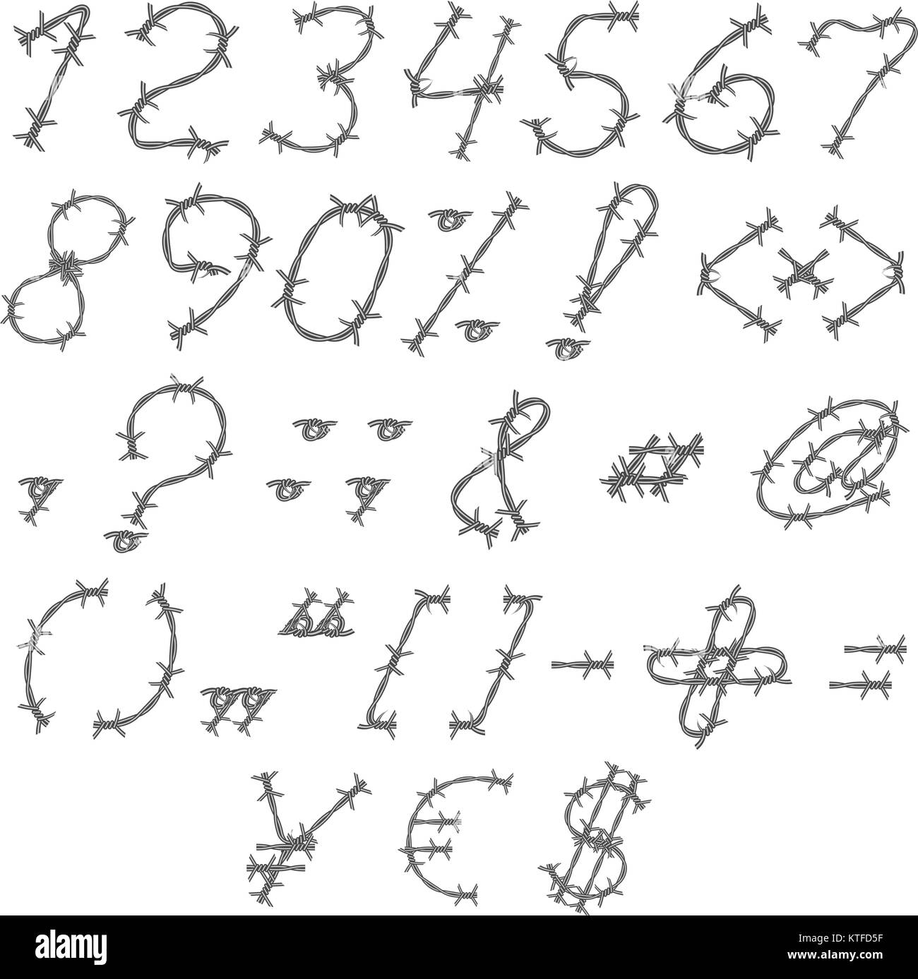 Barbed Wire Vector Font - Type - Alphabet. Numbers and Special ...