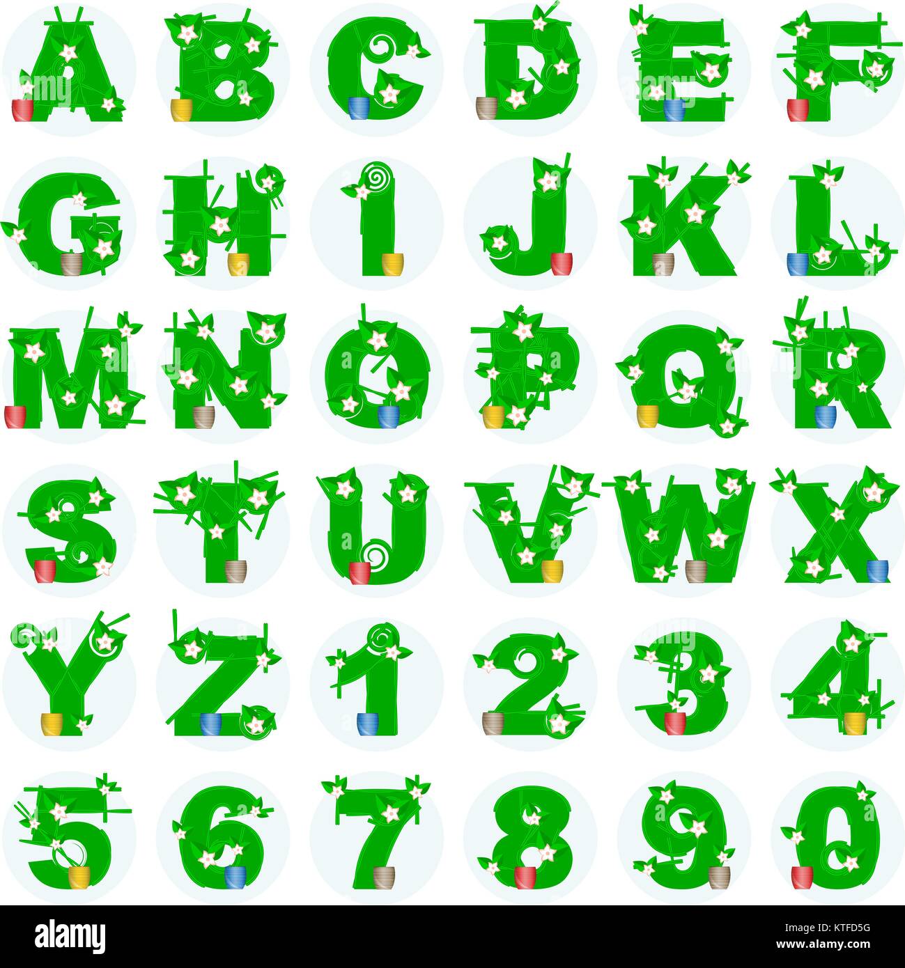 Green Growth Vector Alphabet. Letters with Leaves and Sprouts. Flower ...