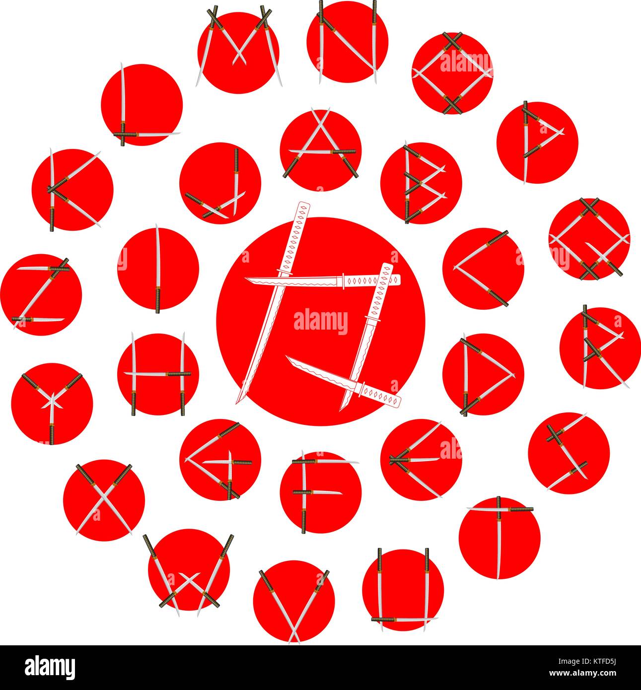 Japanese Samurai Katana Swords Font - Alphabet - Typeface. Colorful ...