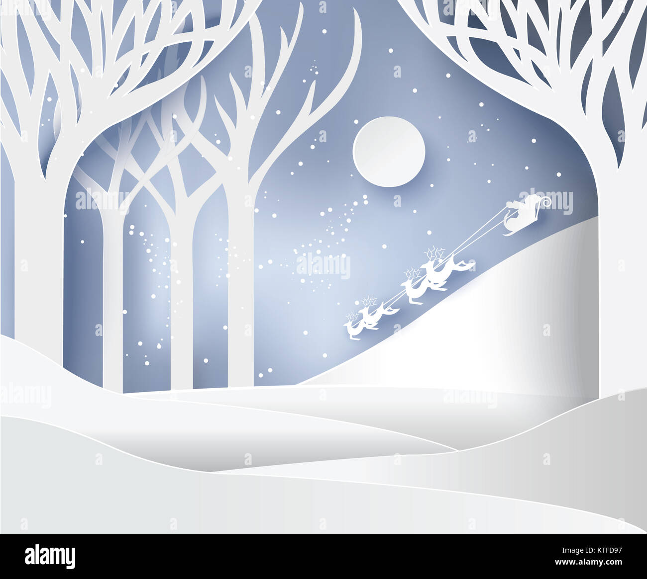 paper art landscape of Christmas and happy new year with tree and house ...