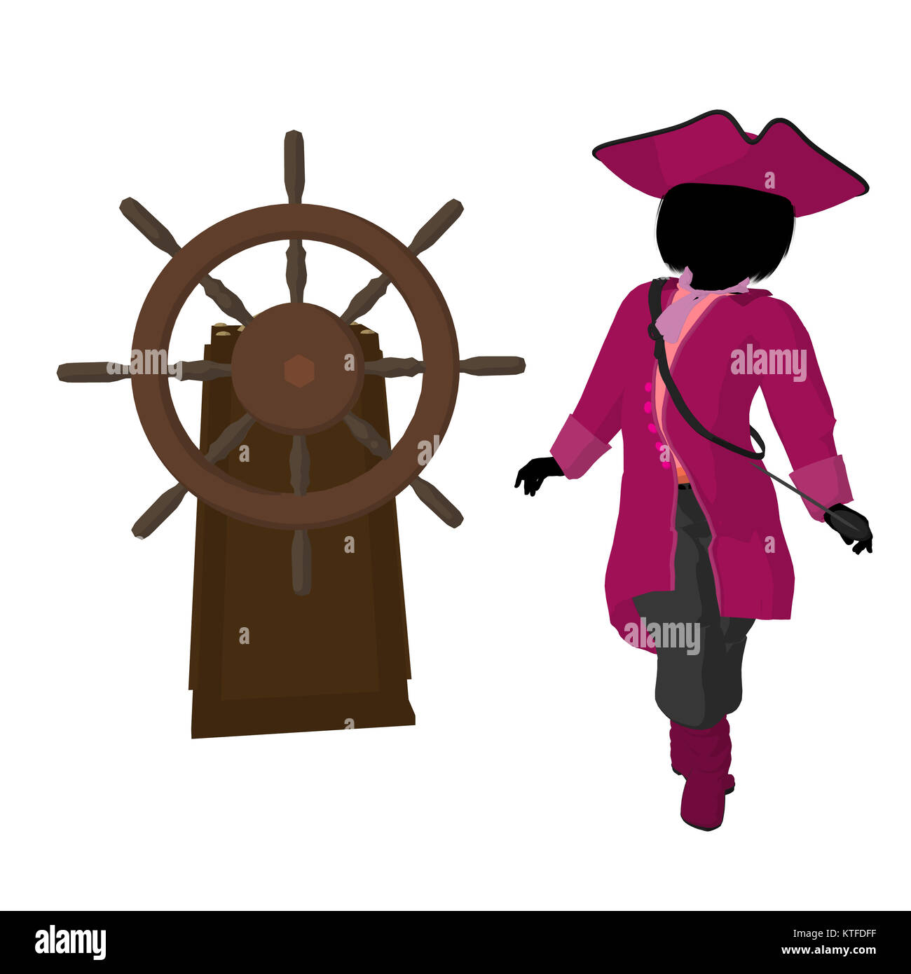 A teen pirate with a ship wheel on a white background Stock Photo - Alamy