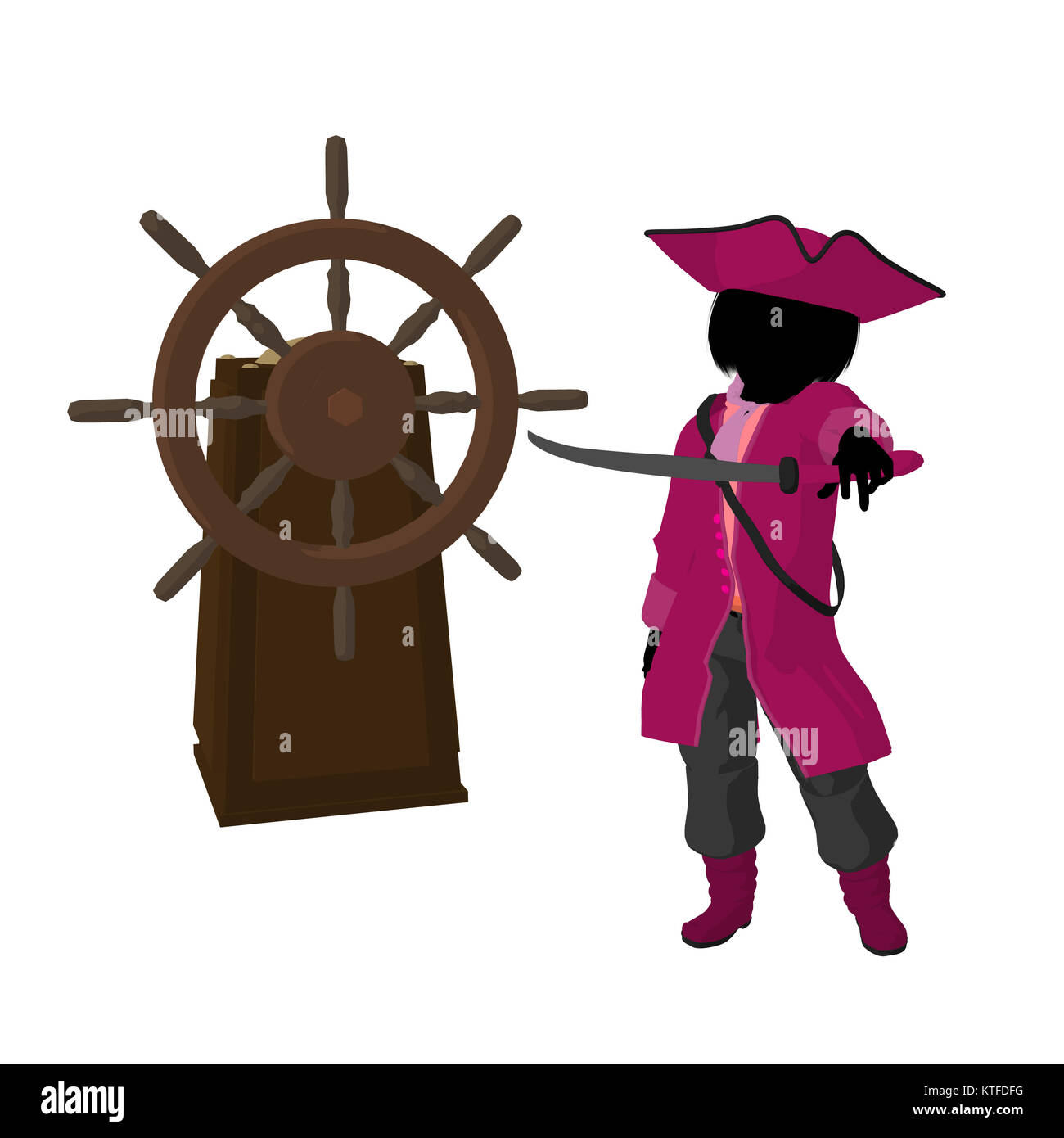 A teen pirate with a ship wheel on a white background Stock Photo - Alamy