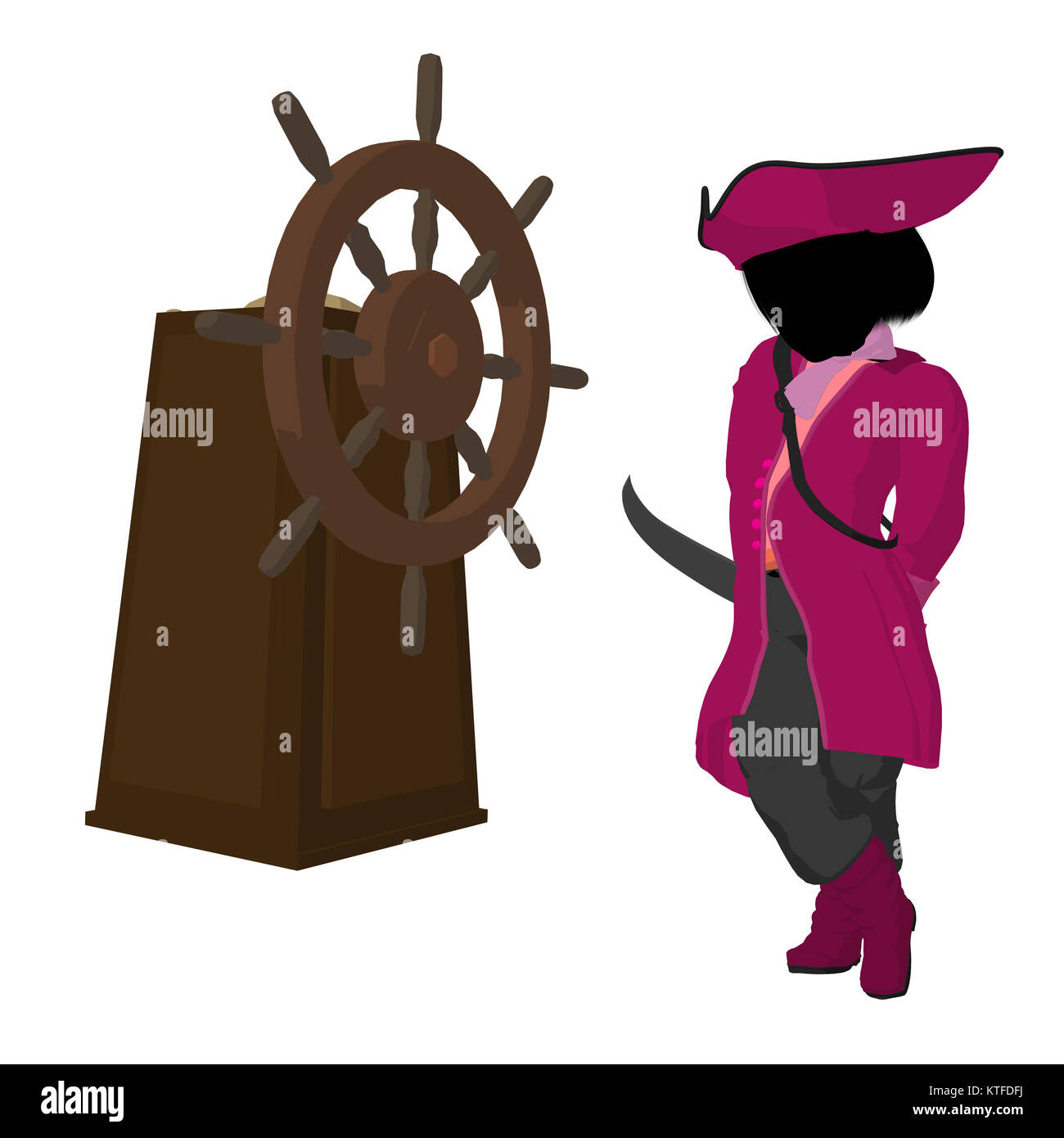 A teen pirate with a ship wheel on a white background Stock Photo - Alamy