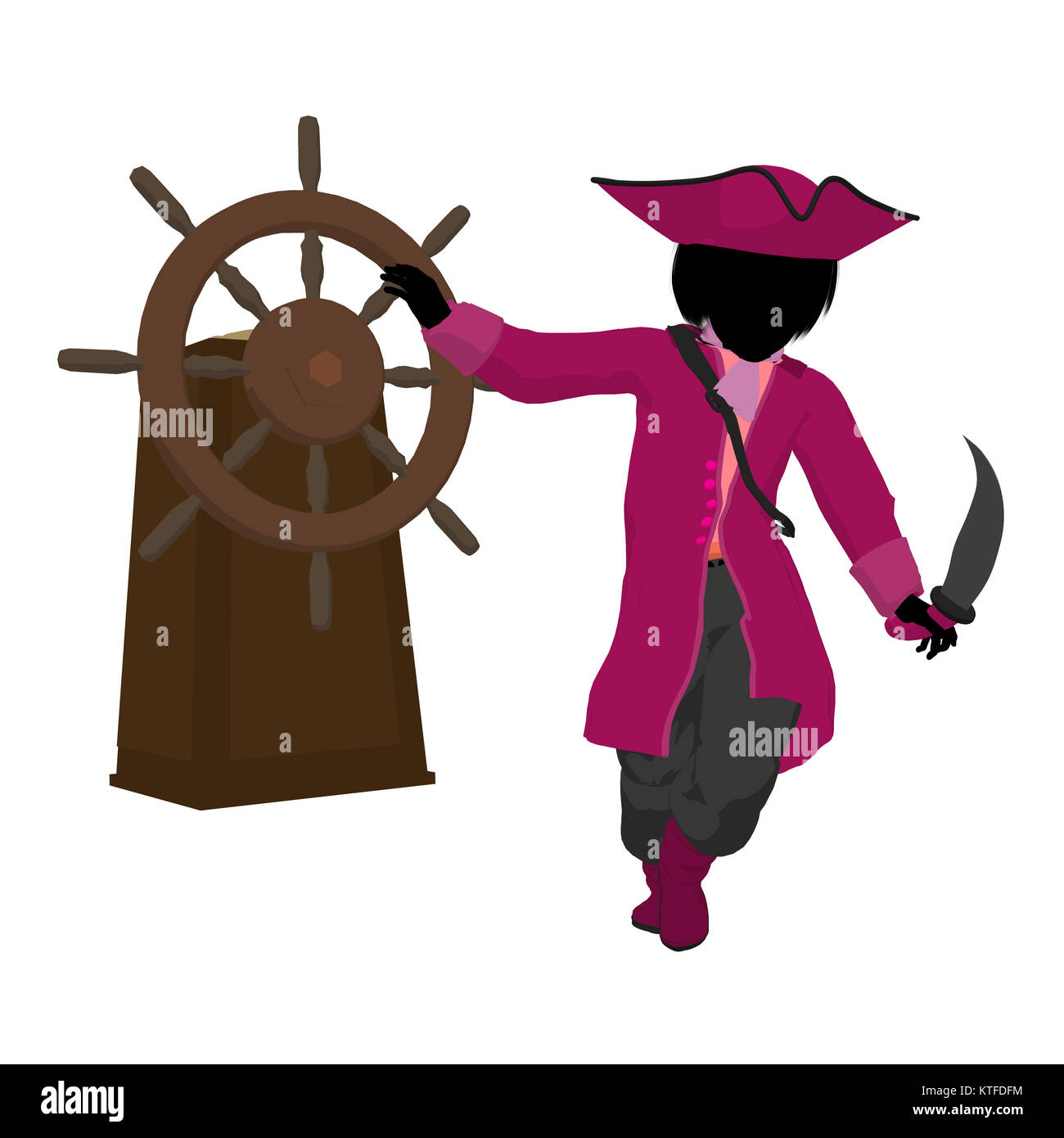 A teen pirate with a ship wheel on a white background Stock Photo - Alamy