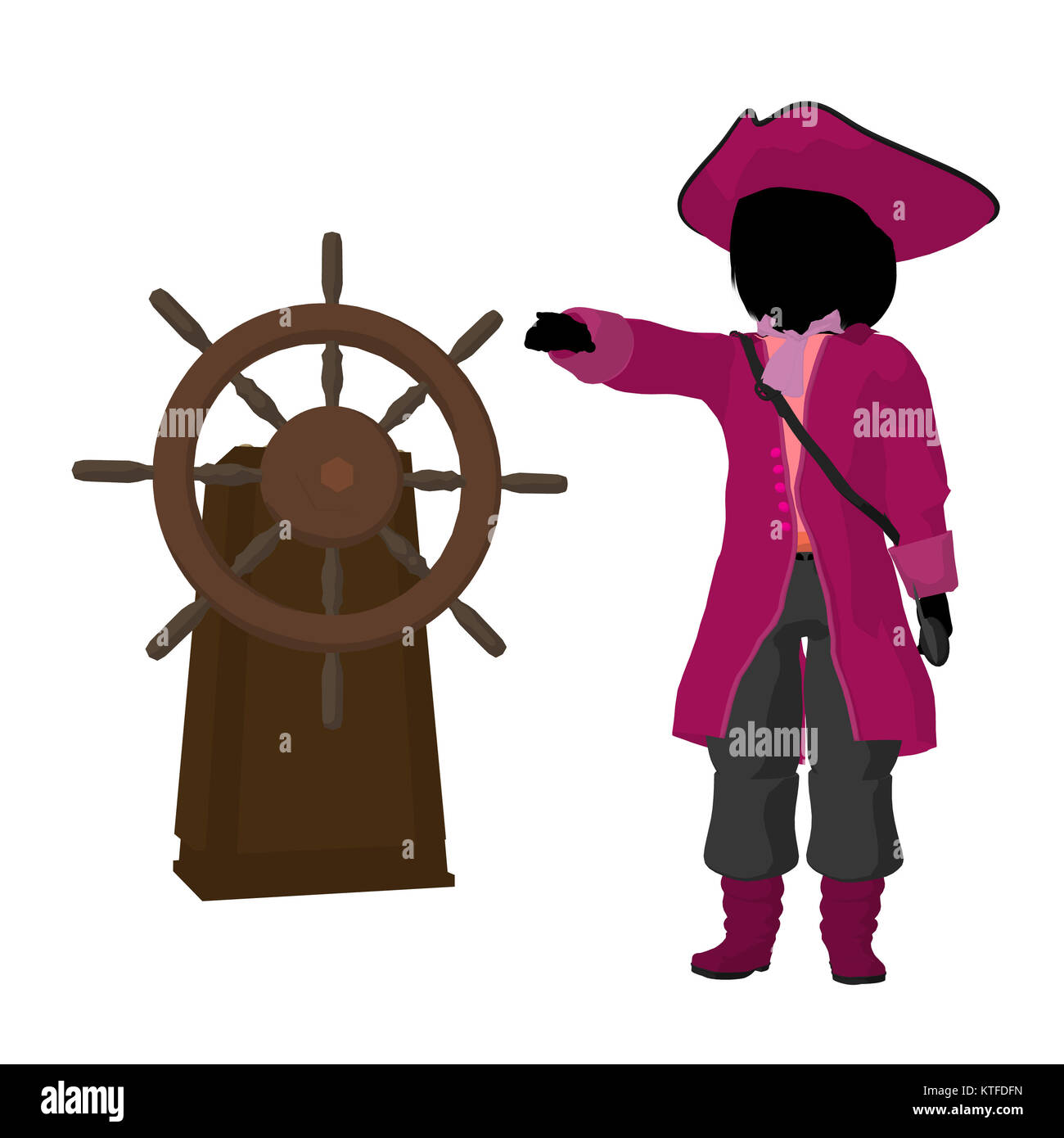 A teen pirate with a ship wheel on a white background Stock Photo - Alamy