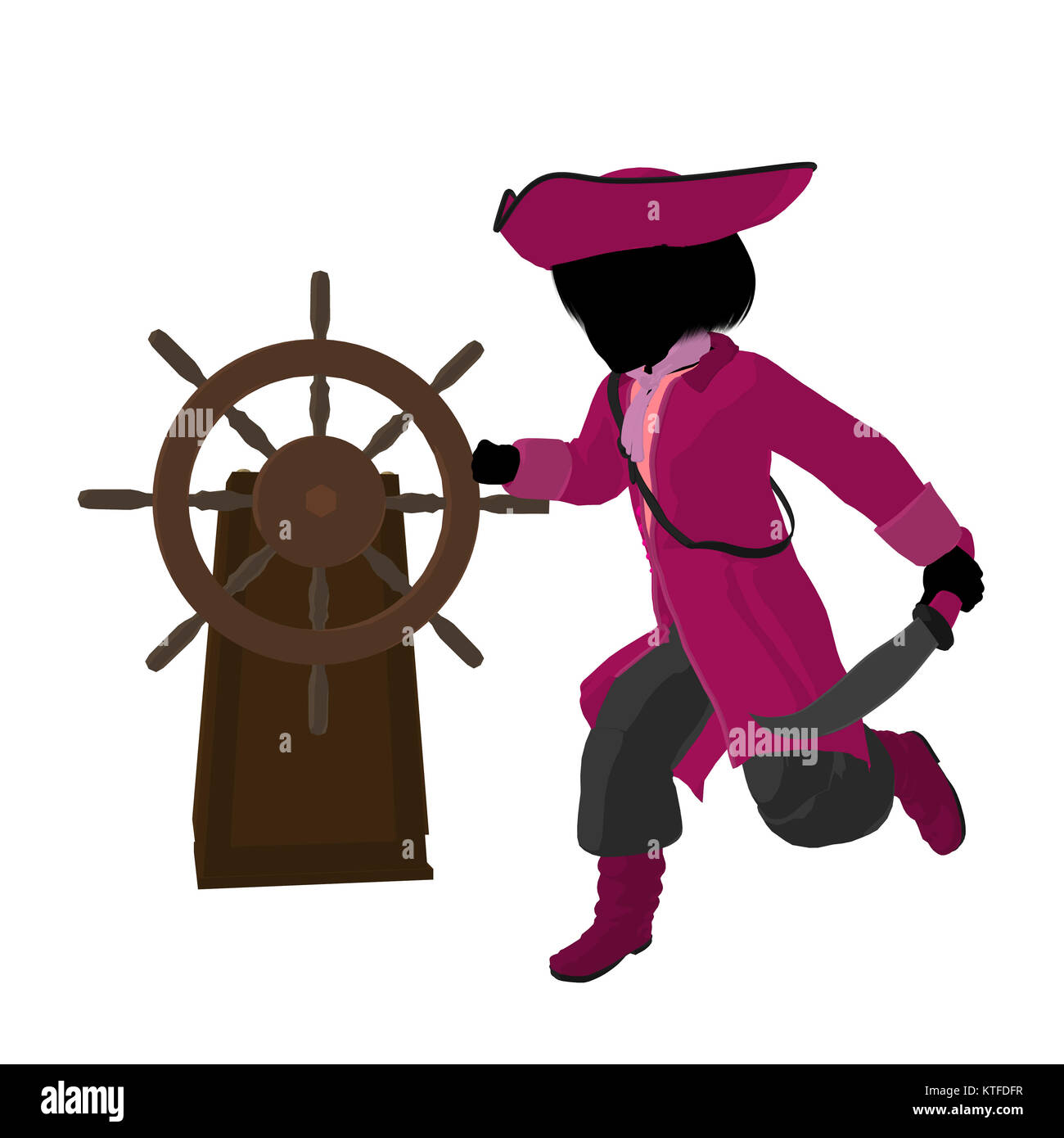 A teen pirate with a ship wheel on a white background Stock Photo - Alamy