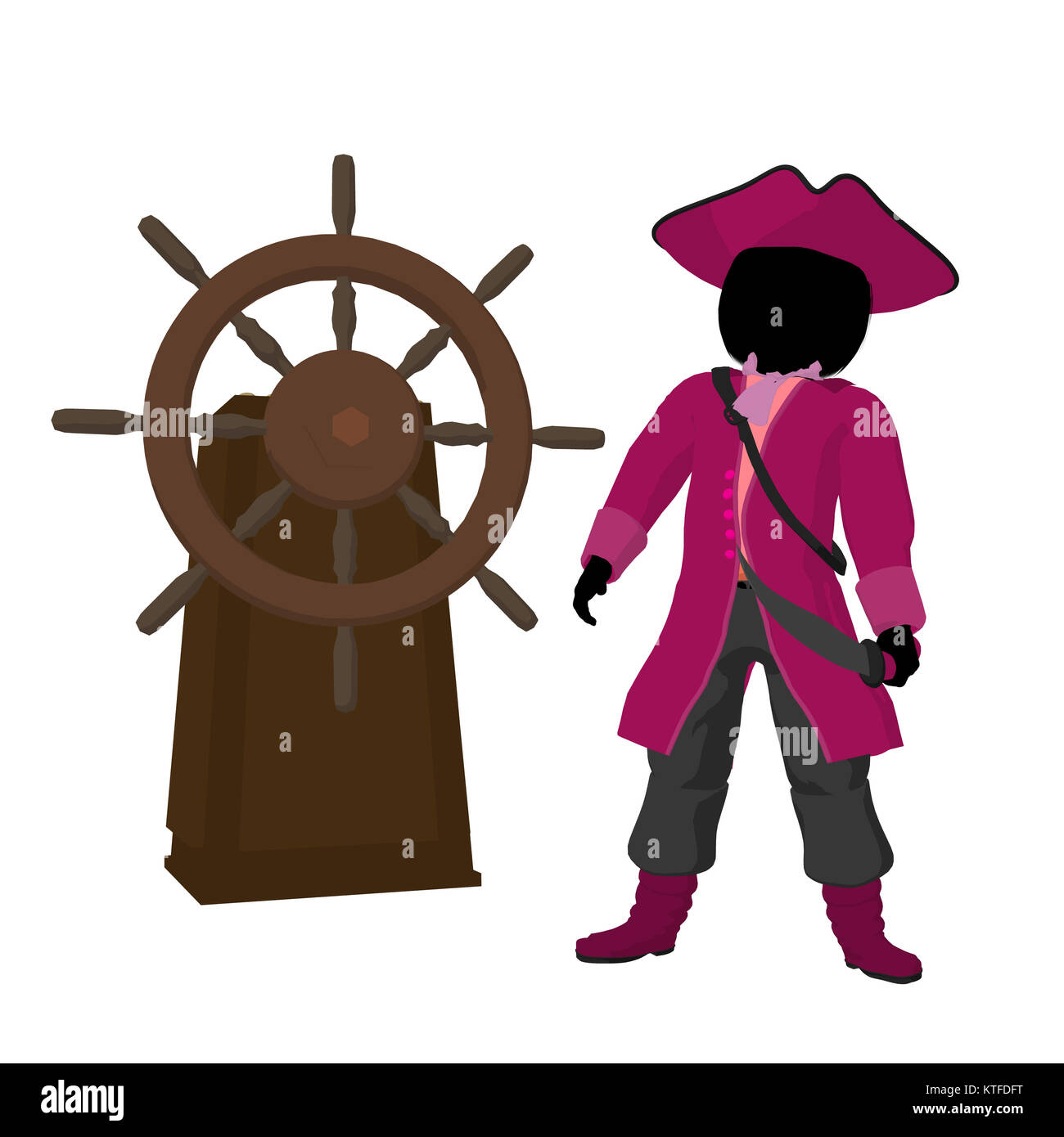 A teen pirate with a ship wheel on a white background Stock Photo - Alamy