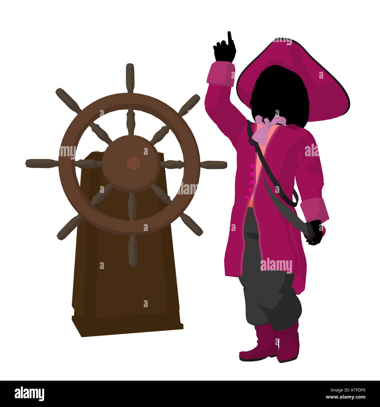 A teen pirate with a ship wheel on a white background Stock Photo - Alamy