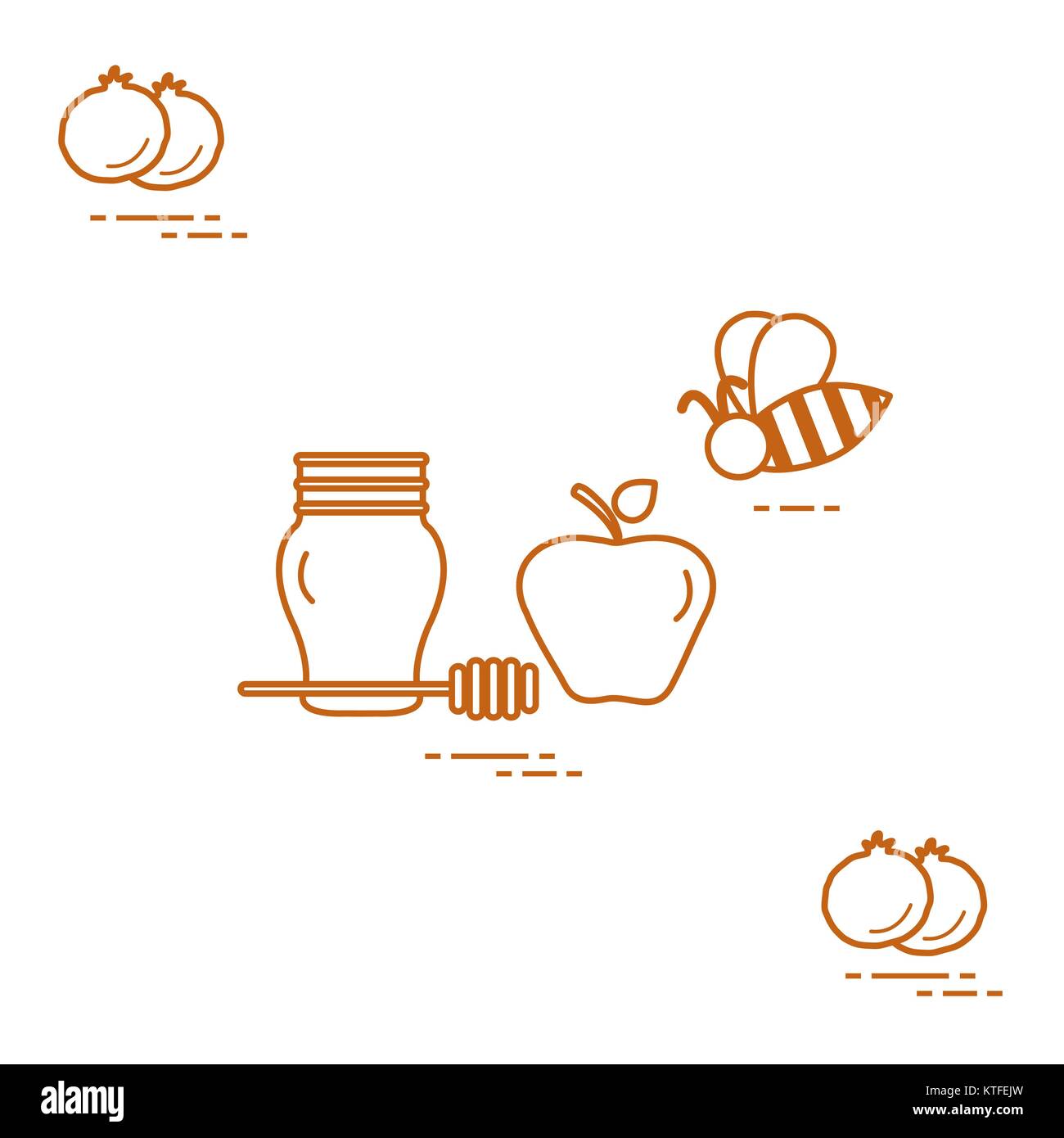 Apple in honey in Rosh Hashanah, pomegranate, bee. Traditional Jewish ...