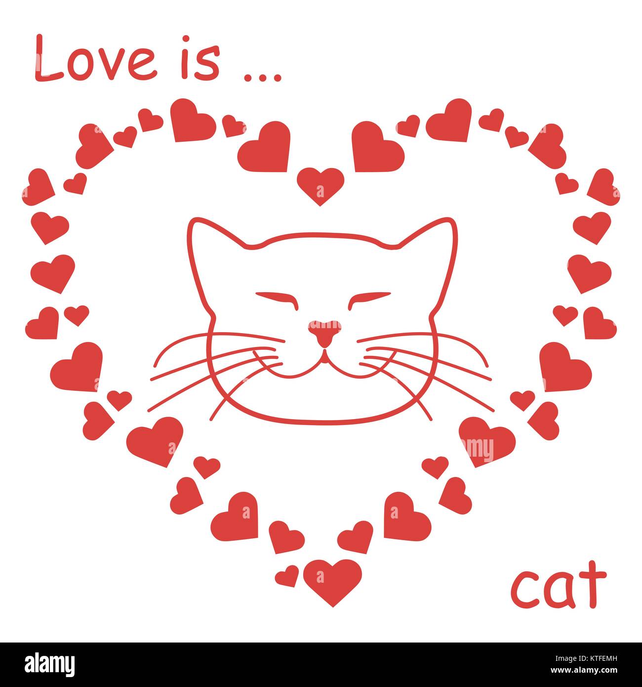 Heart composed of many hearts and cute cat. Design for banner, poster ...