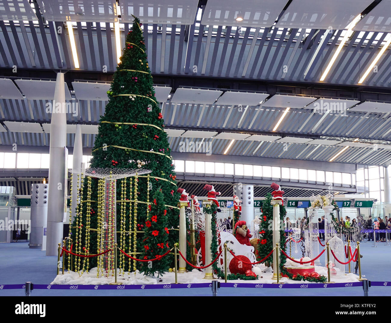 Mahebourg, Mauritius - Jan 3, 2017. Christmas decorations at SSR Intl ...