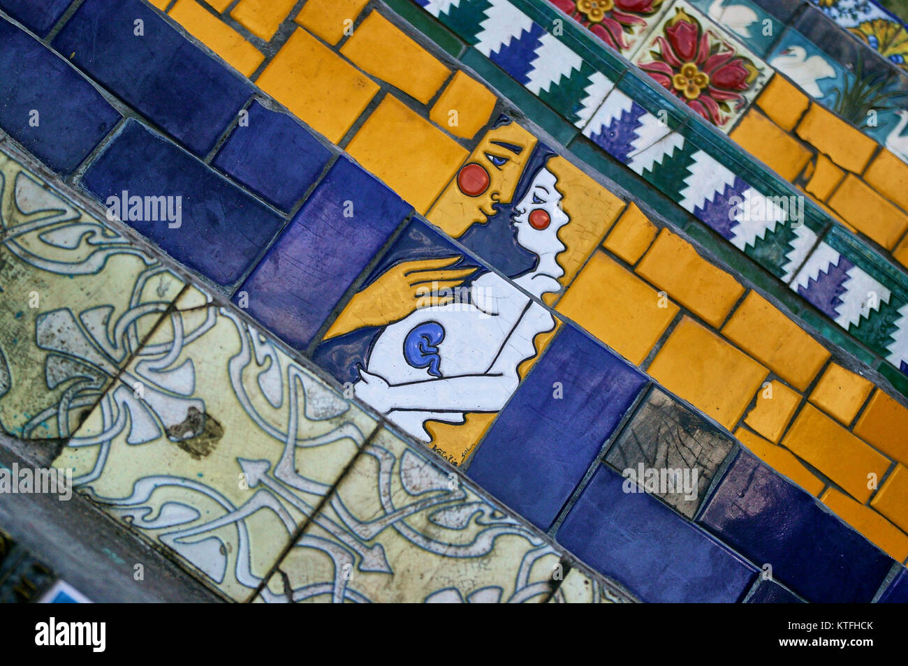 Detail of the world-famous ceramic Selaron Steps (Escadaria Selarón) in ...