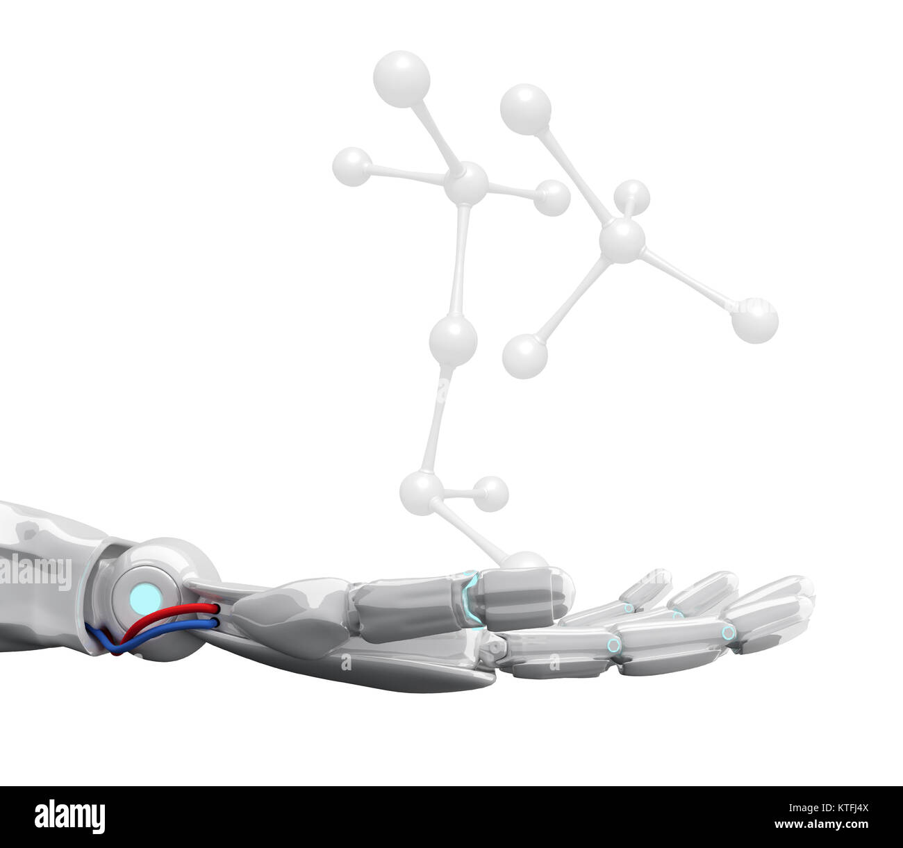 White robot hand present molecule formula. Isolated on white background ...