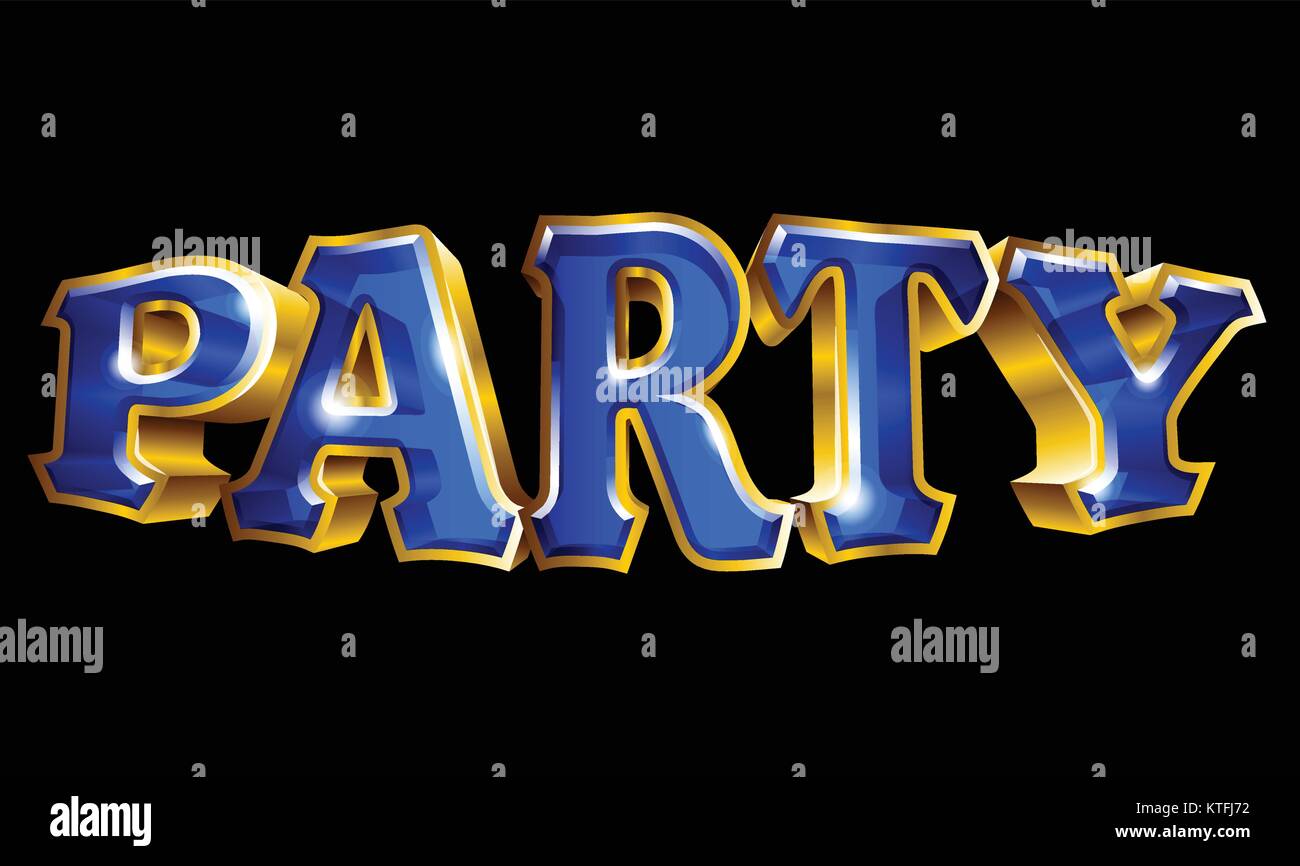 3D like vector gold party text design with black background Stock ...
