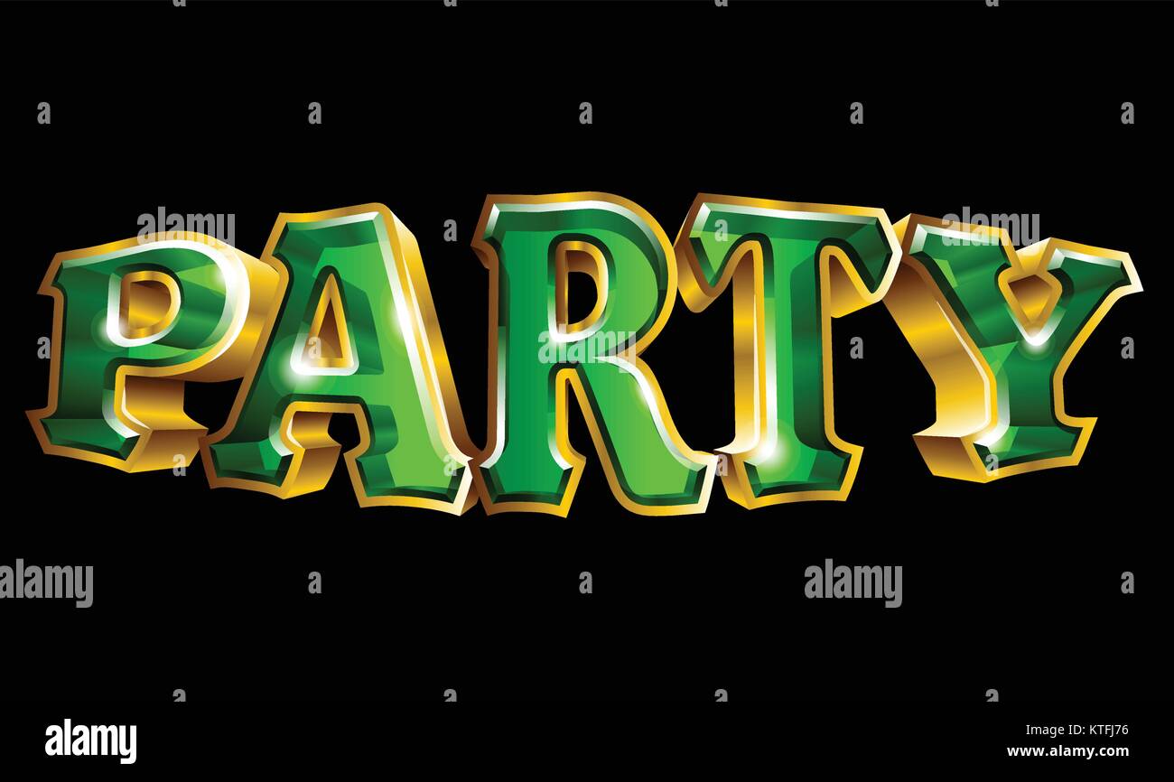 3D like vector gold party text design with black background Stock ...