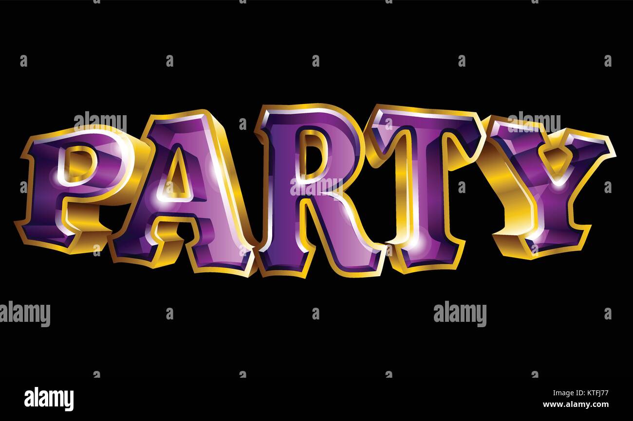 3D like vector gold party text design with black background Stock ...