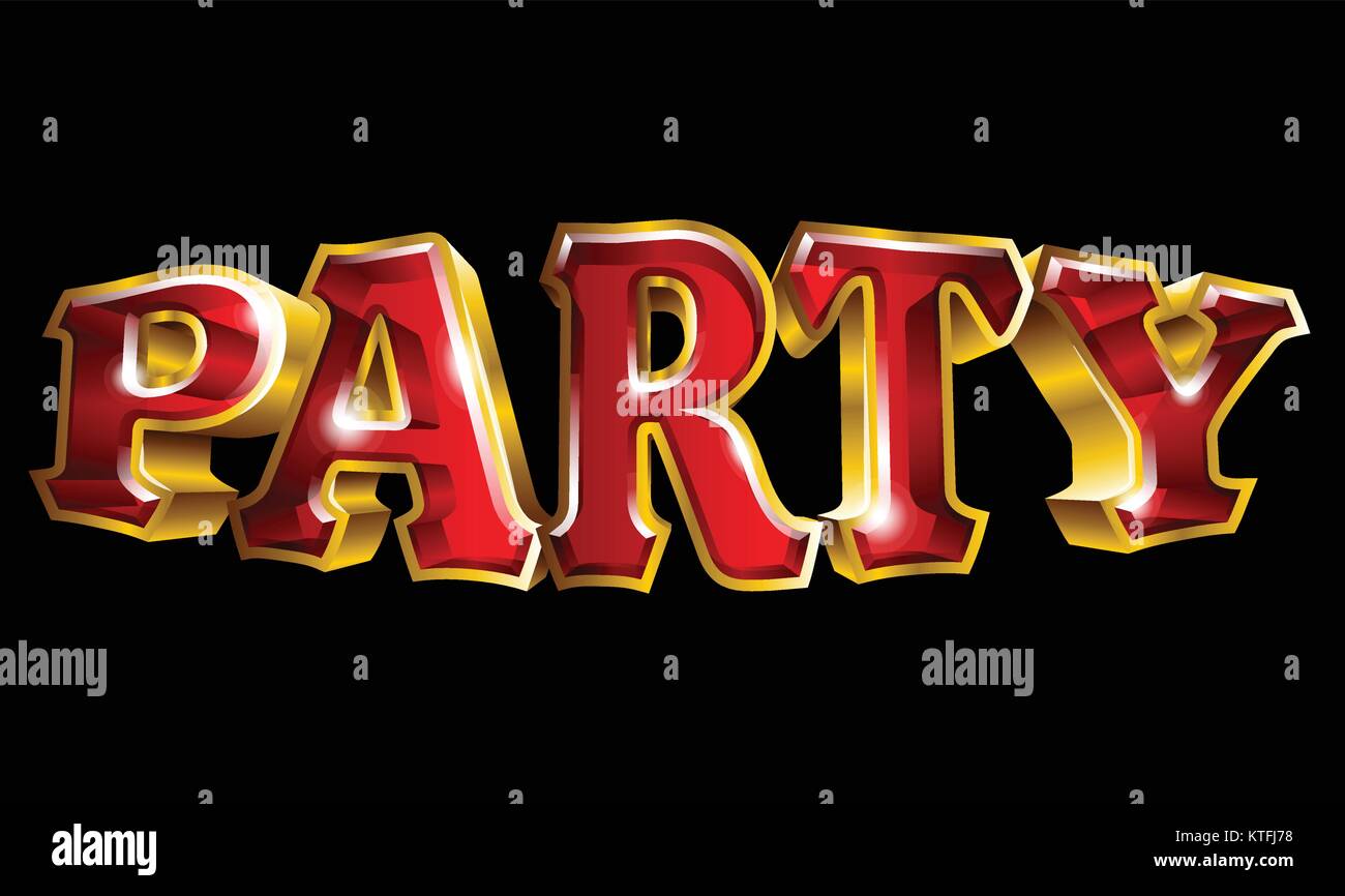 3D like vector gold party text design with black background Stock ...
