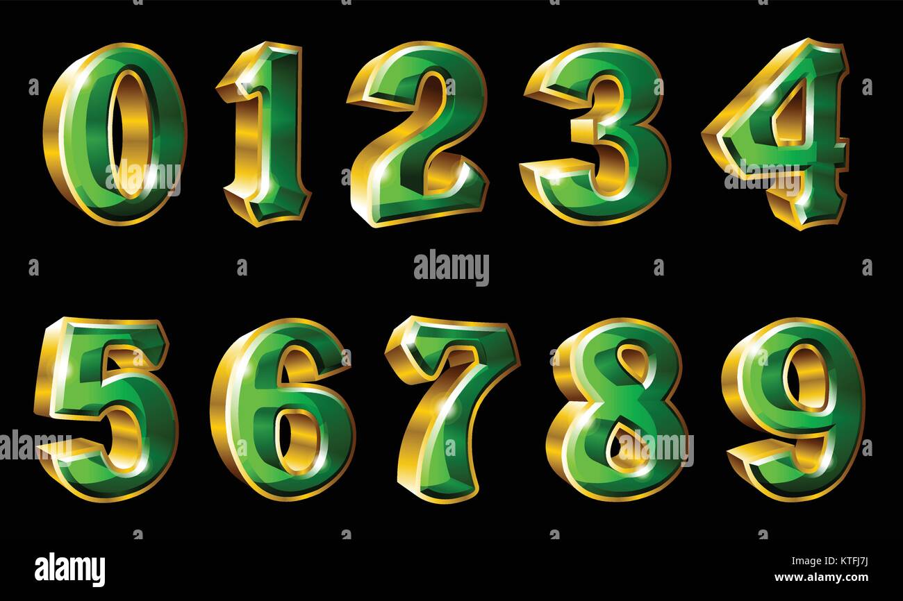 Vector gold numbers, 0, 1, 2, 3, 4, 5, 6, 7, 8 and 9 in 3D style Stock ...