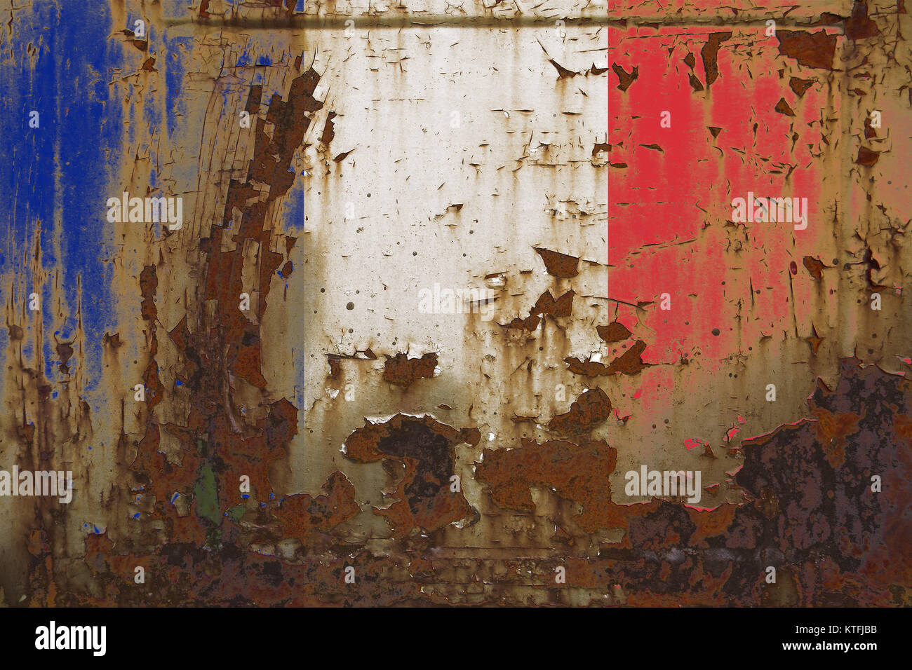 Realistic illustration of France flag on dirty, rusty, grunge metallic ...