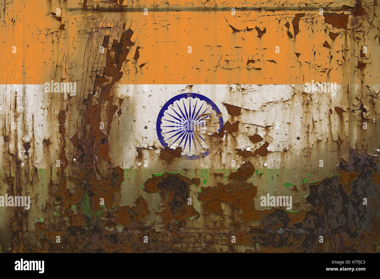 Realistic illustration of India flag on dirty, rusty, grunge metallic ...