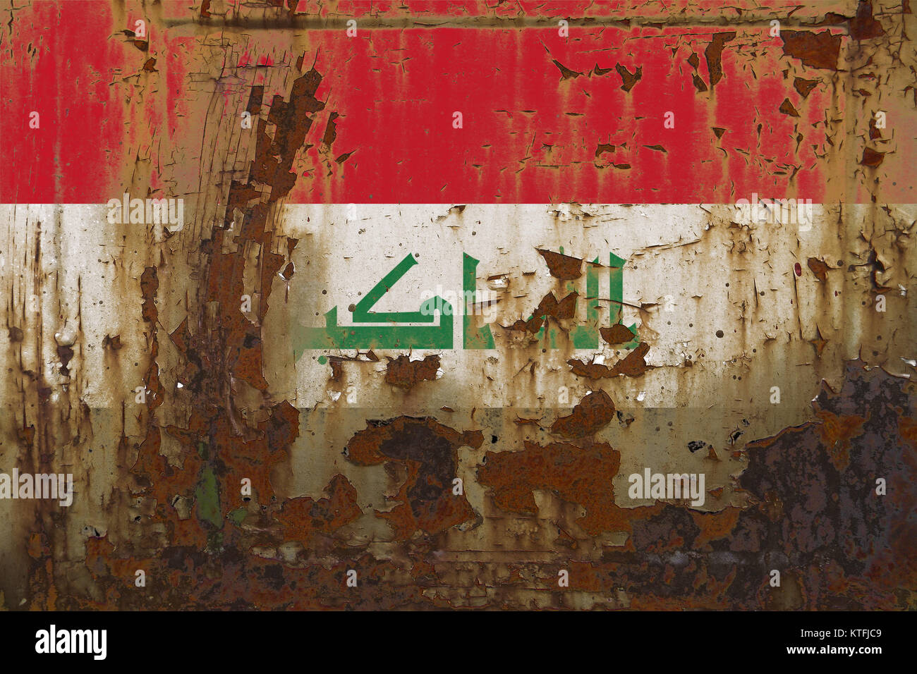 Realistic illustration of Iraq flag on dirty, rusty, grunge metallic ...