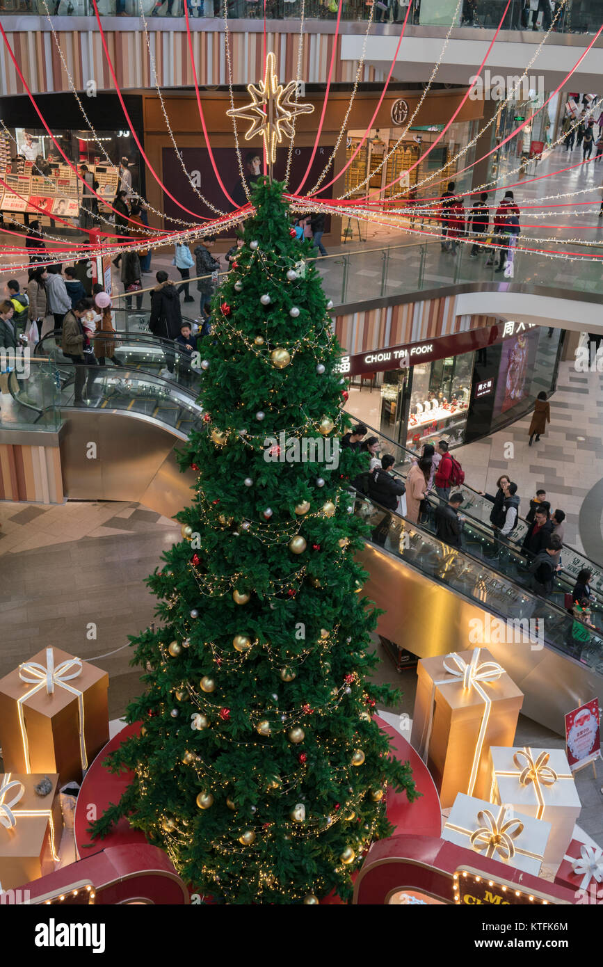 Wuhan Hubei China, 24 December 2017: Christmas tree and decorations ...