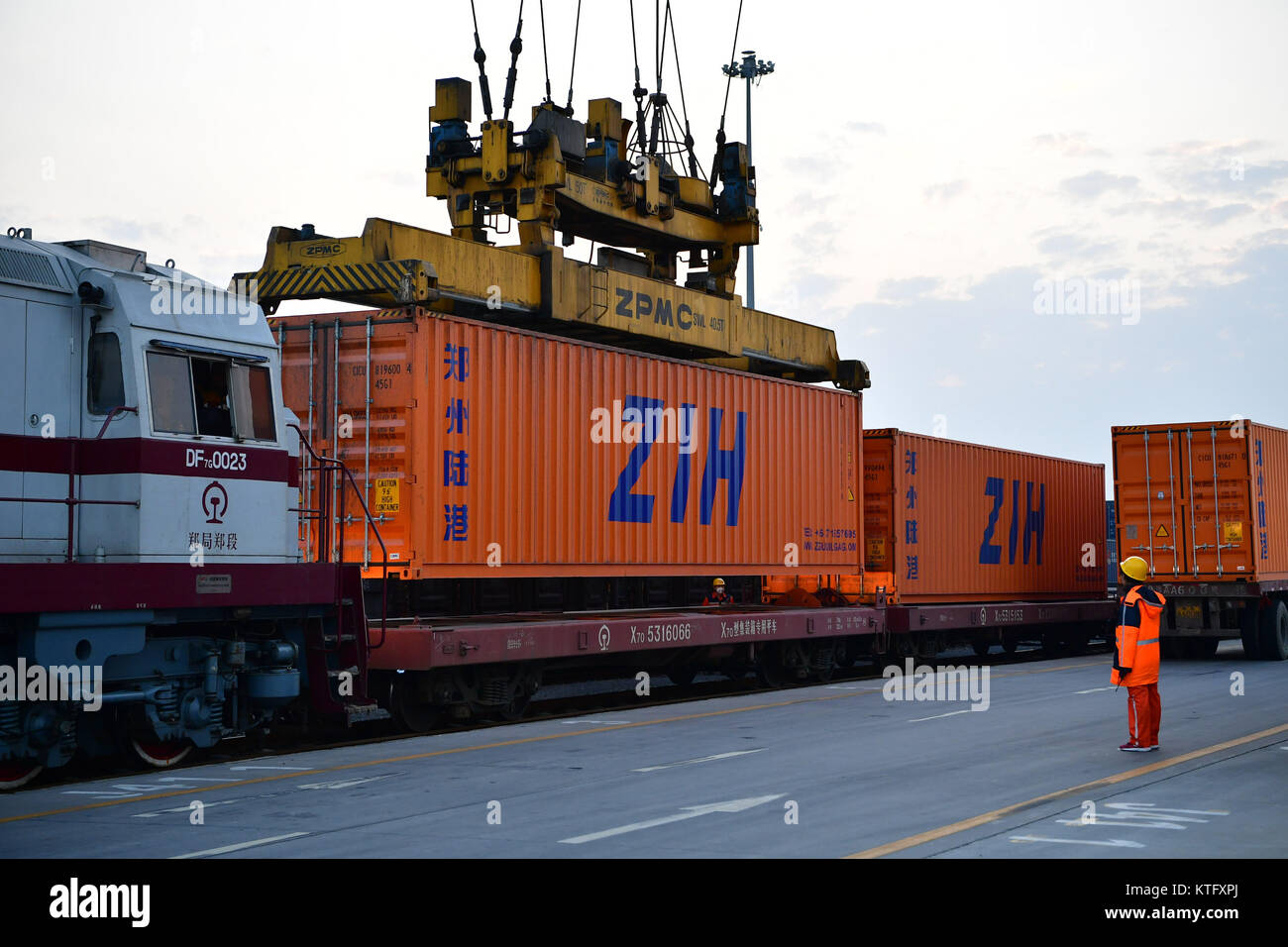 Zhengzhou, China's Henan Province. 25th Dec, 2017. Containers are ...