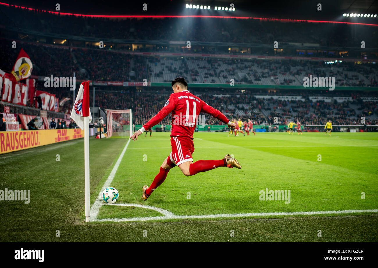Munich's James Rodriguez takes a corner during the DFB-Pokal (German ...