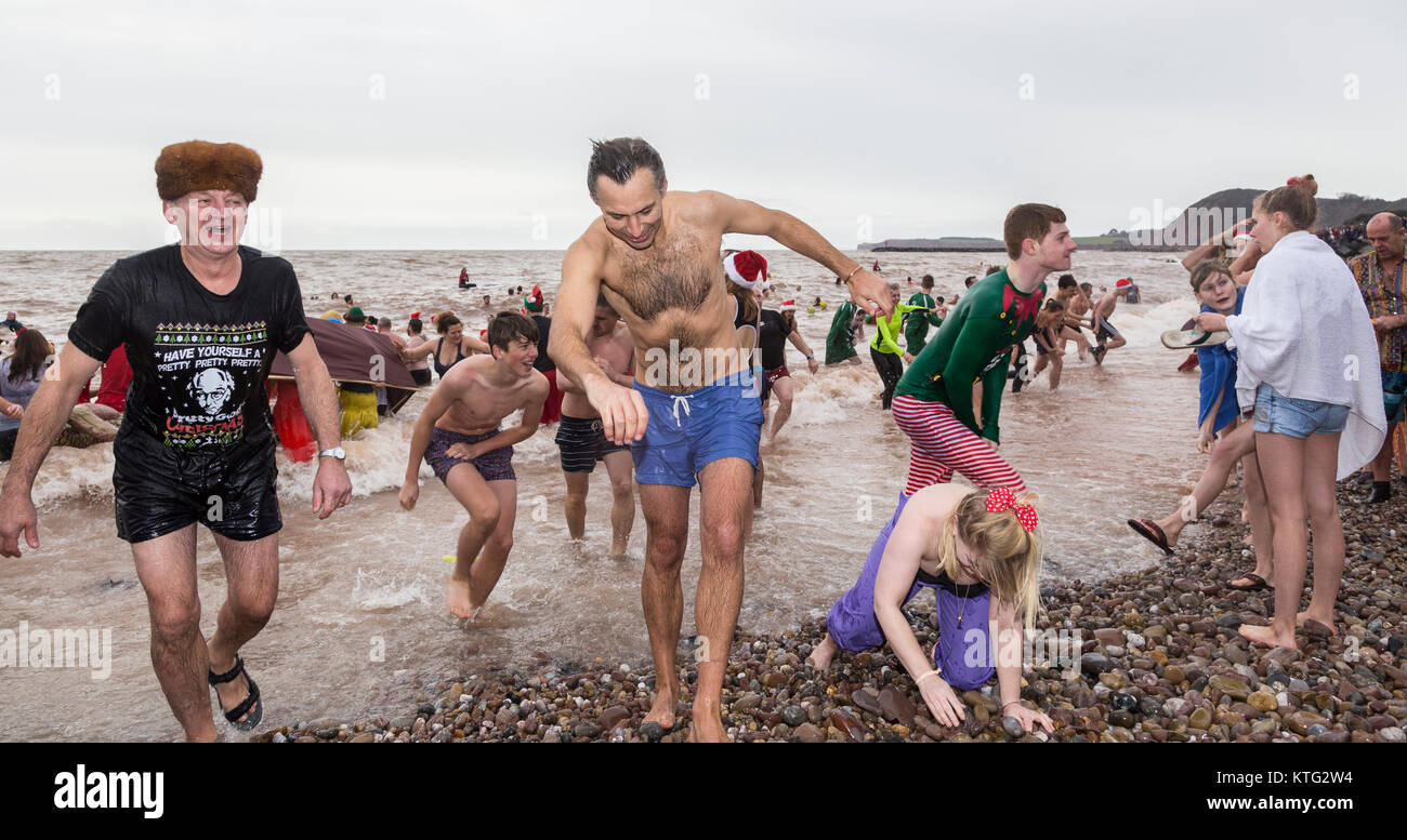 Sidmouth, Devon 26th Dec 17 Having braved the freezing cold sea, crowds ...