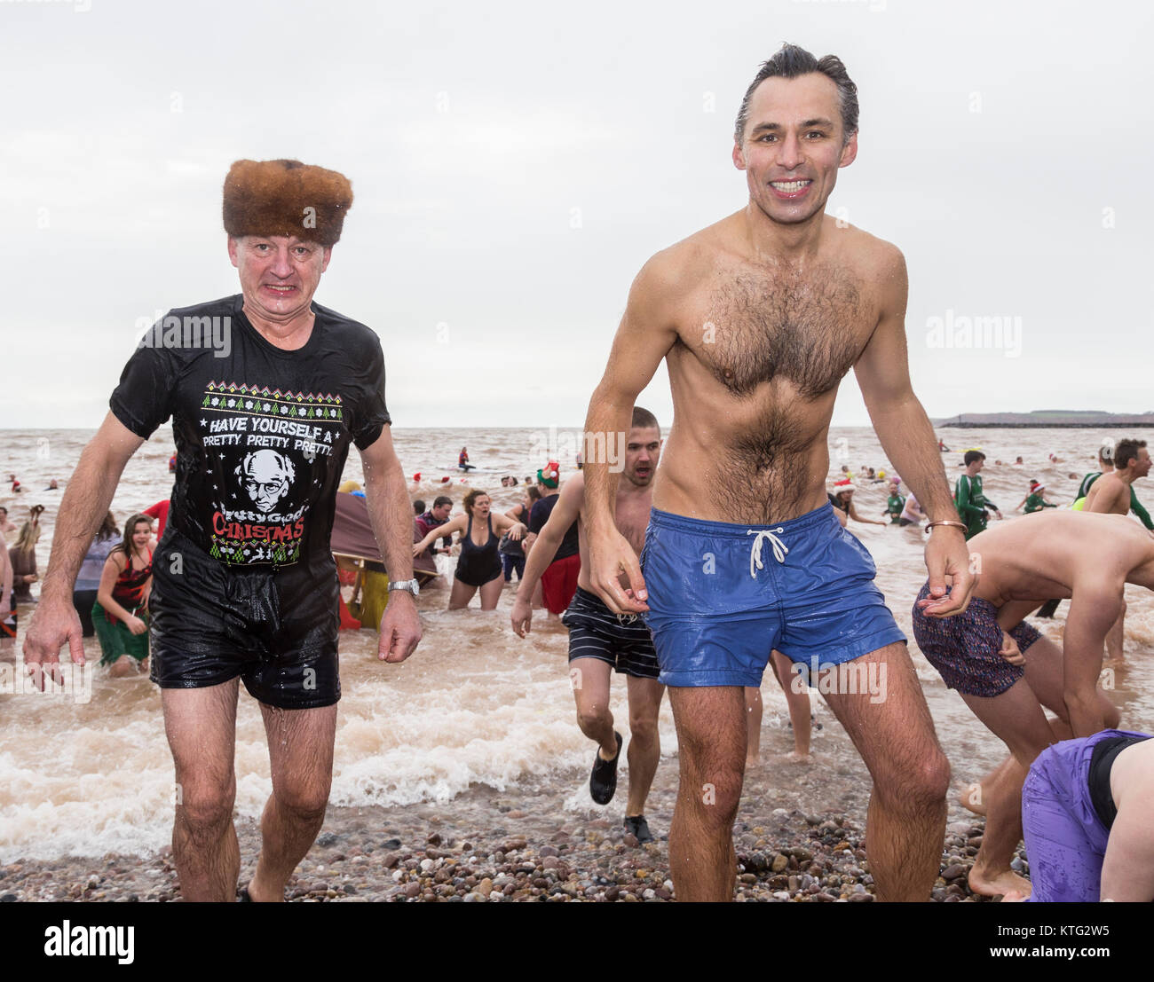 Sidmouth, Devon 26th Dec 17 Having braved the freezing cold sea, crowds ...