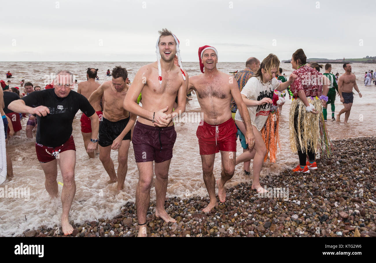 Sidmouth, Devon 26th Dec 17 Having braved the freezing cold sea, crowds ...