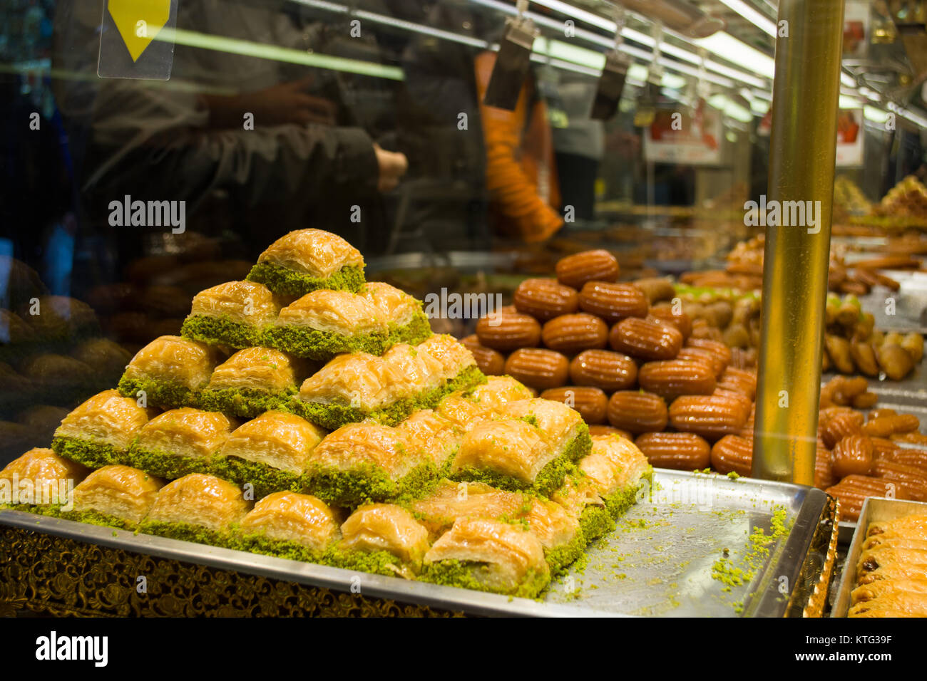 baklava pastry dessert; traditional turkish dessert sold on the market ...