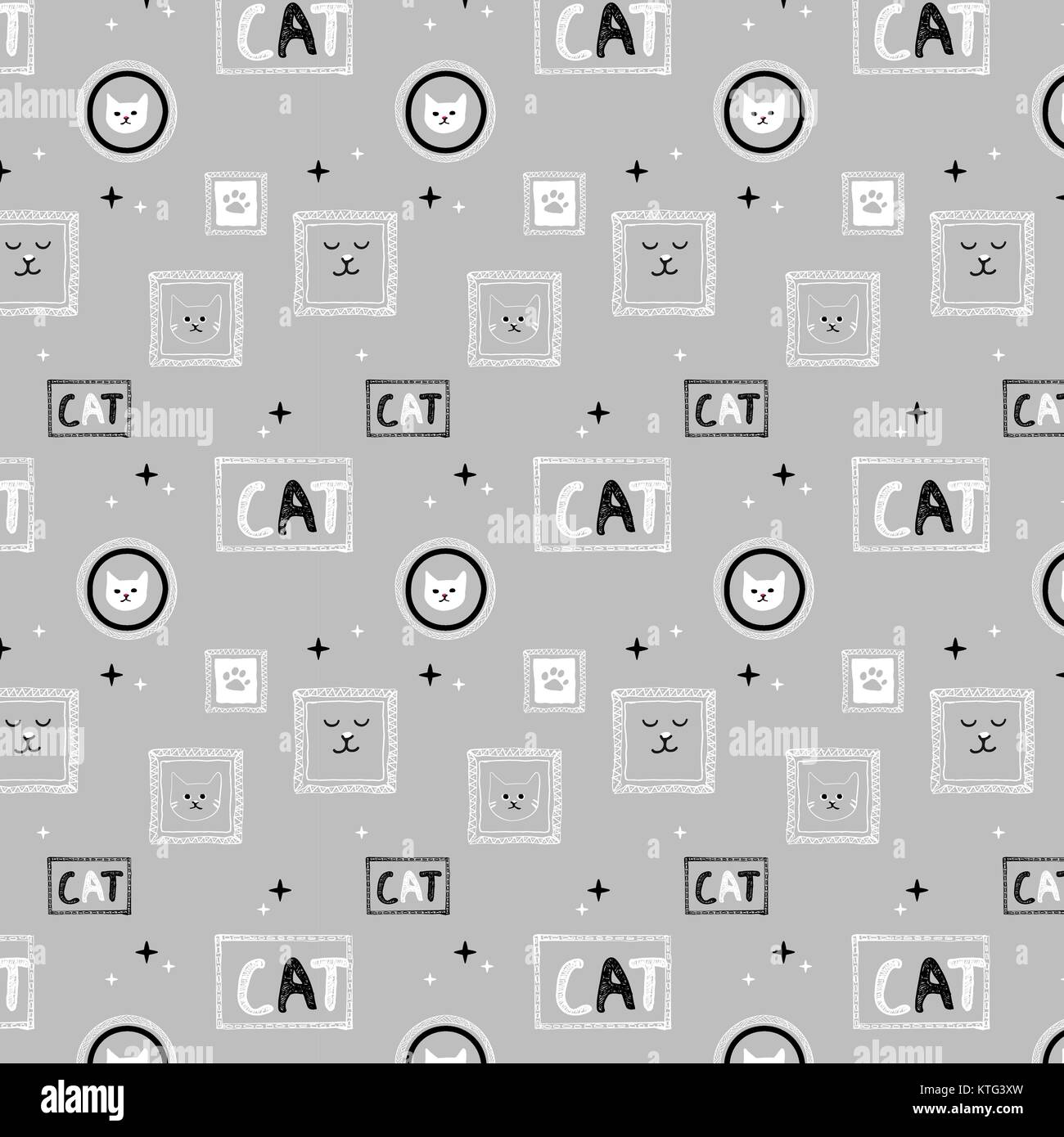 Gray color hand drawn cat pattern background image Stock Vector Image ...