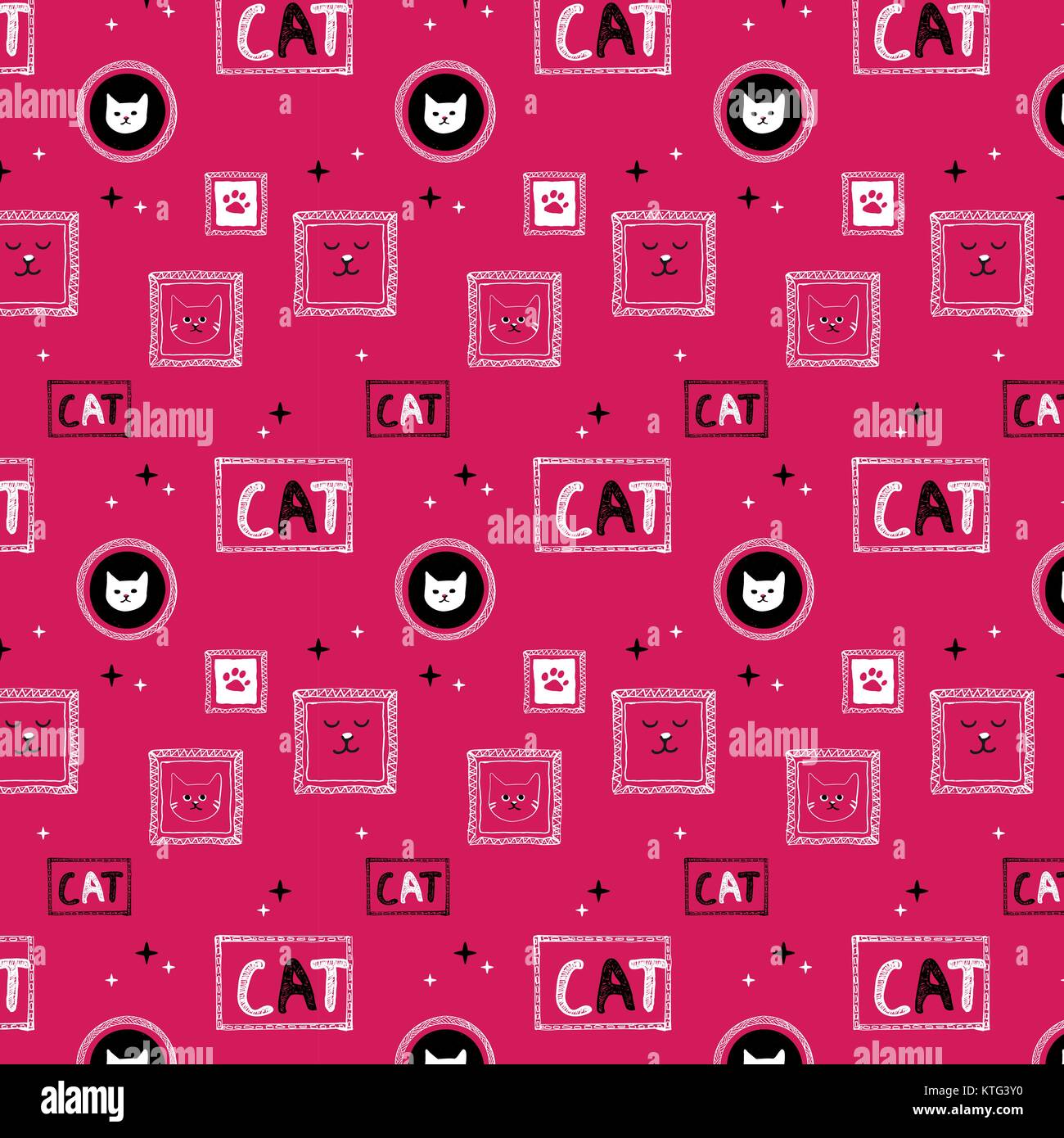 Pink color hand drawn cat pattern background image Stock Vector Image ...