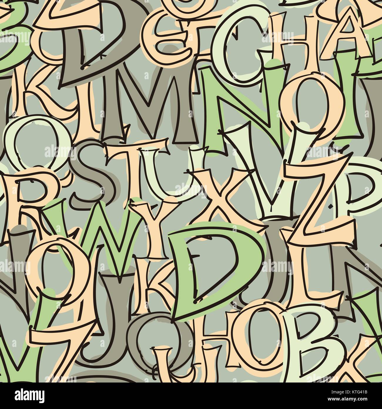 Seamless background image of hand drawn style letters - green tone ...