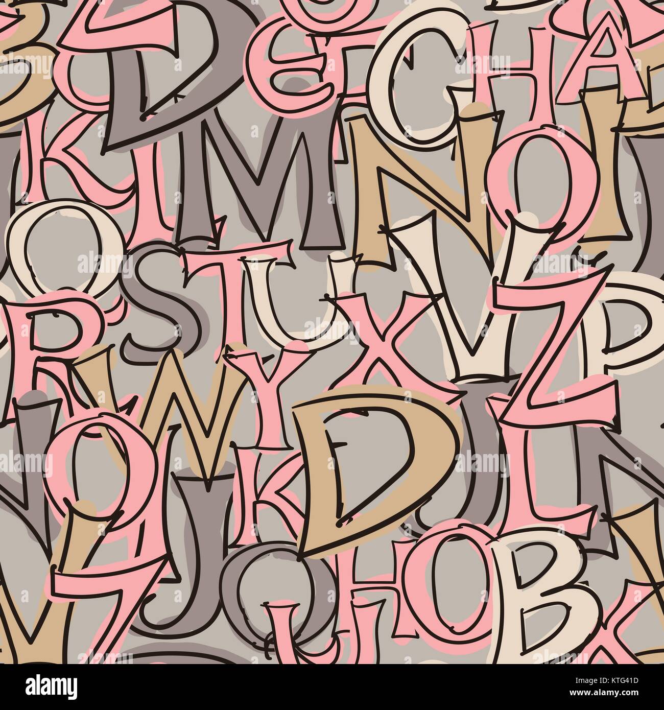 Seamless background image of hand drawn style letters - pink tone Stock ...