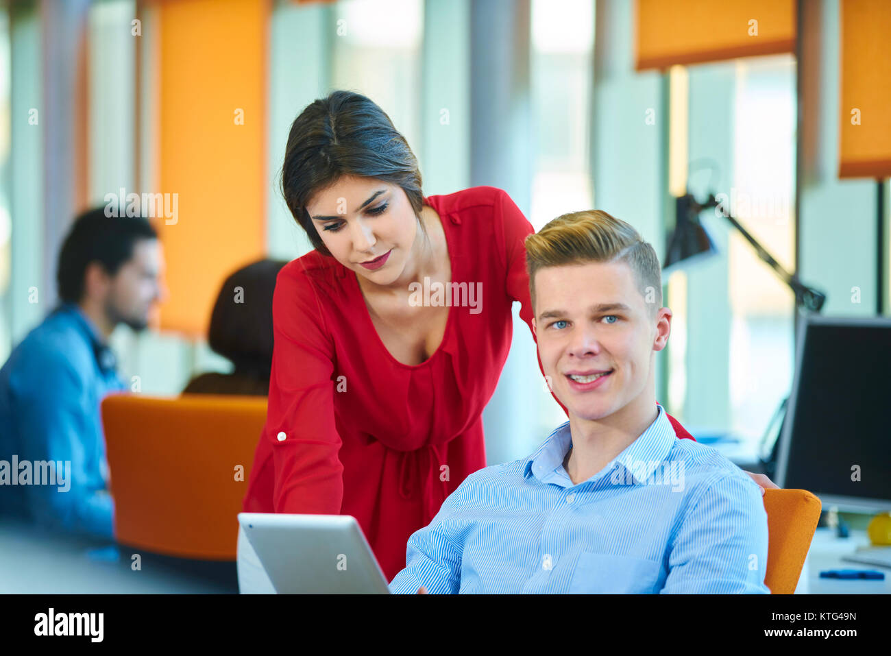 Startup business people group working everyday job at modern coworking ...