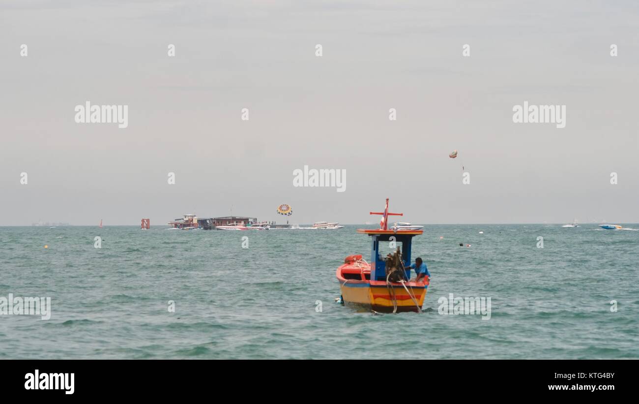 Orange Colored Small Boat Gulf of Thailand Shoreline at Beach Road ...