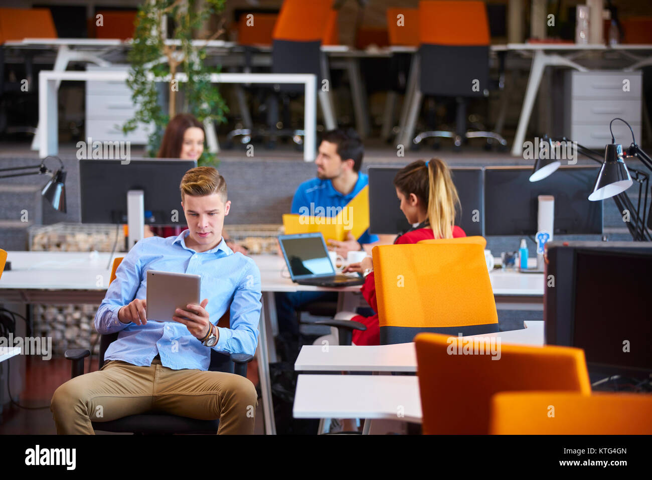 Startup business people group working everyday job at modern coworking ...