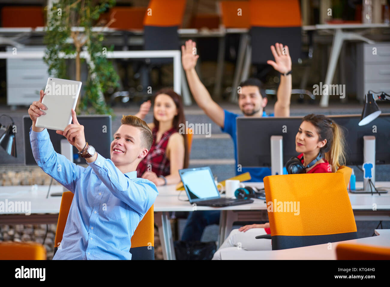 Startup business people group working everyday job at modern coworking ...