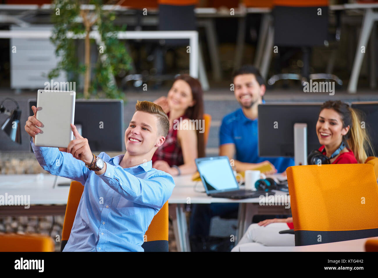 Startup business people group working everyday job at modern coworking ...
