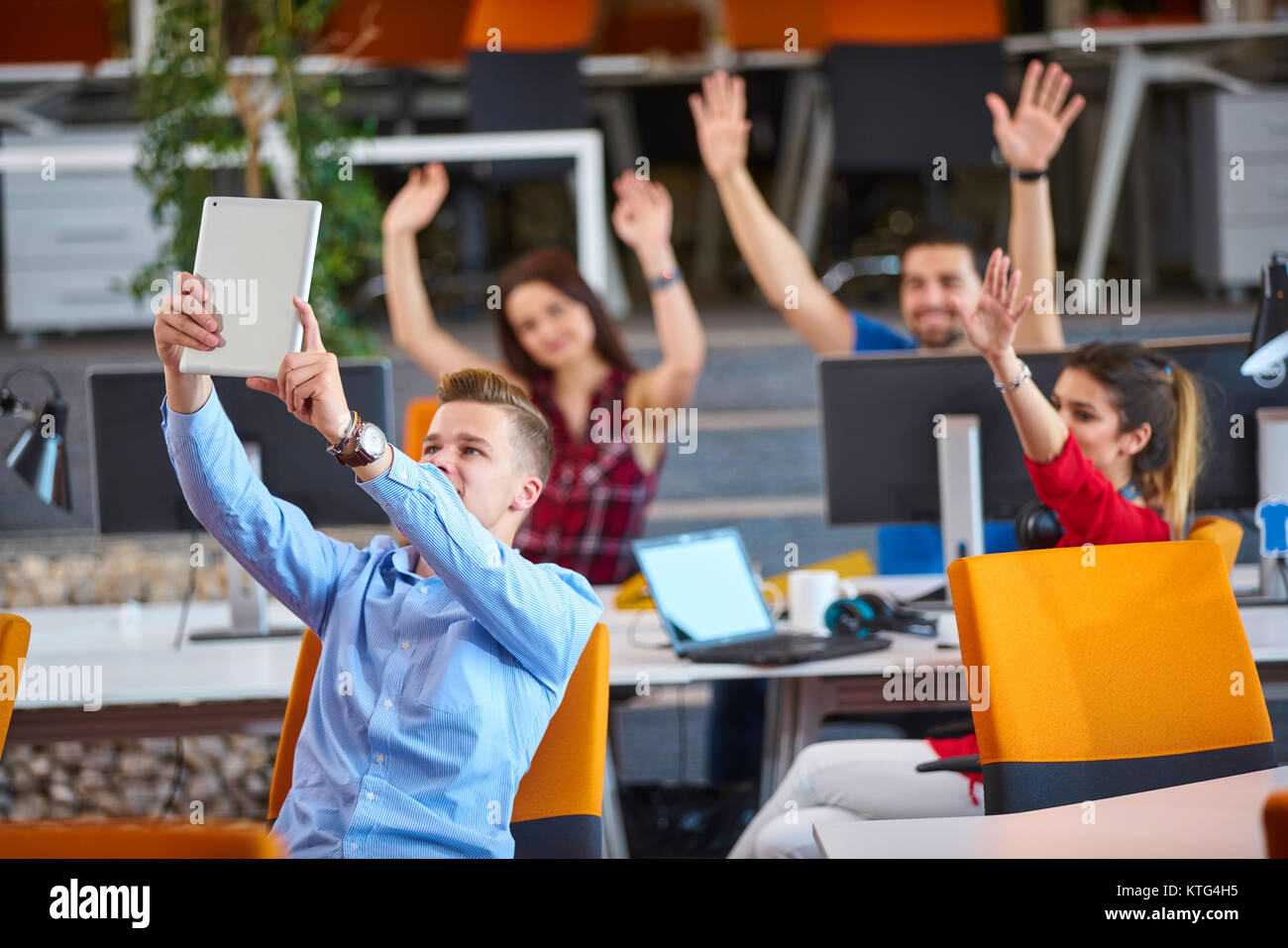 Startup business people group working everyday job at modern coworking ...