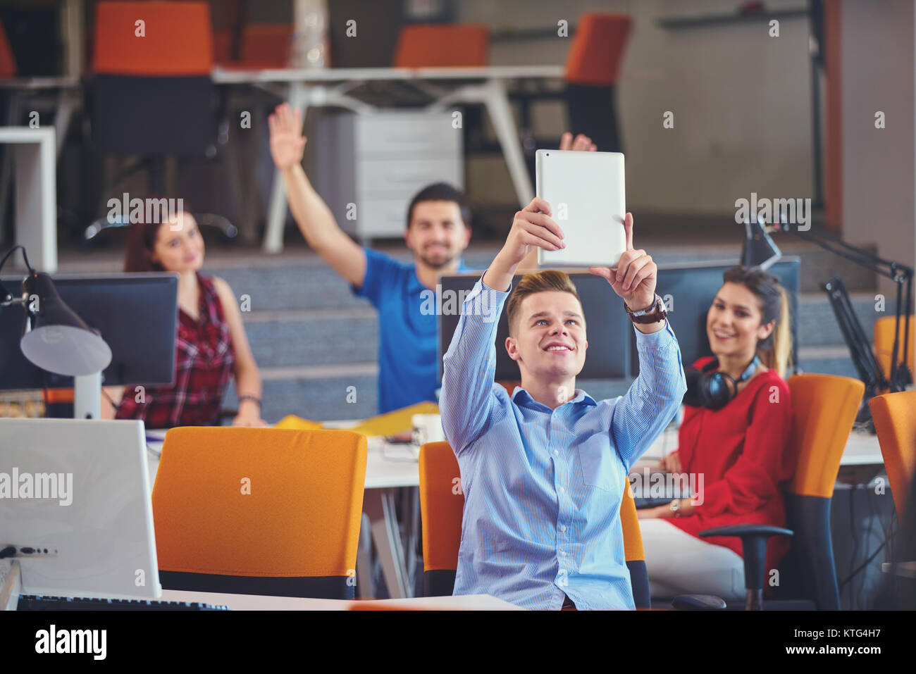 Startup business people group working everyday job at modern coworking ...