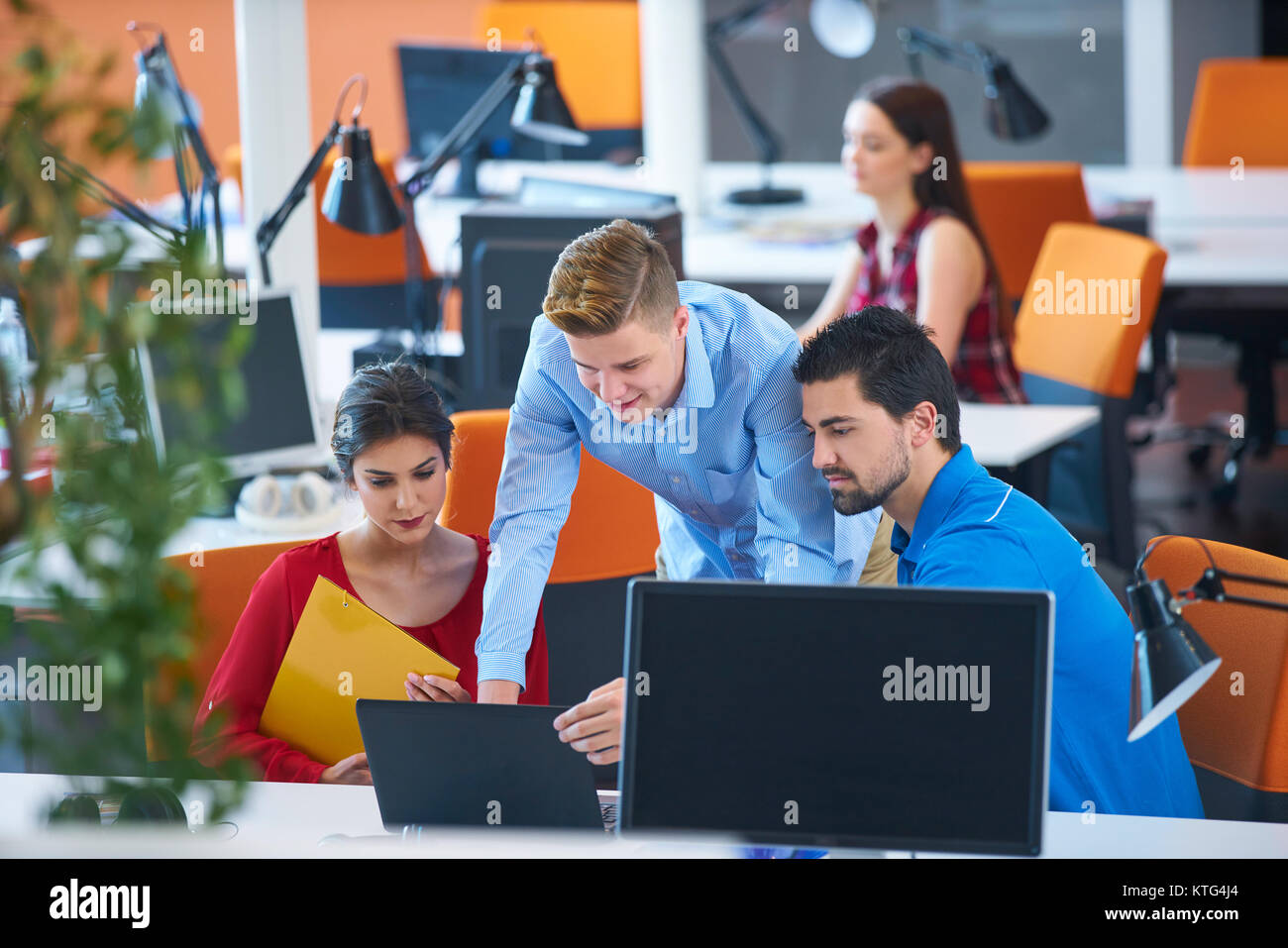 Startup business people group working everyday job at modern coworking ...