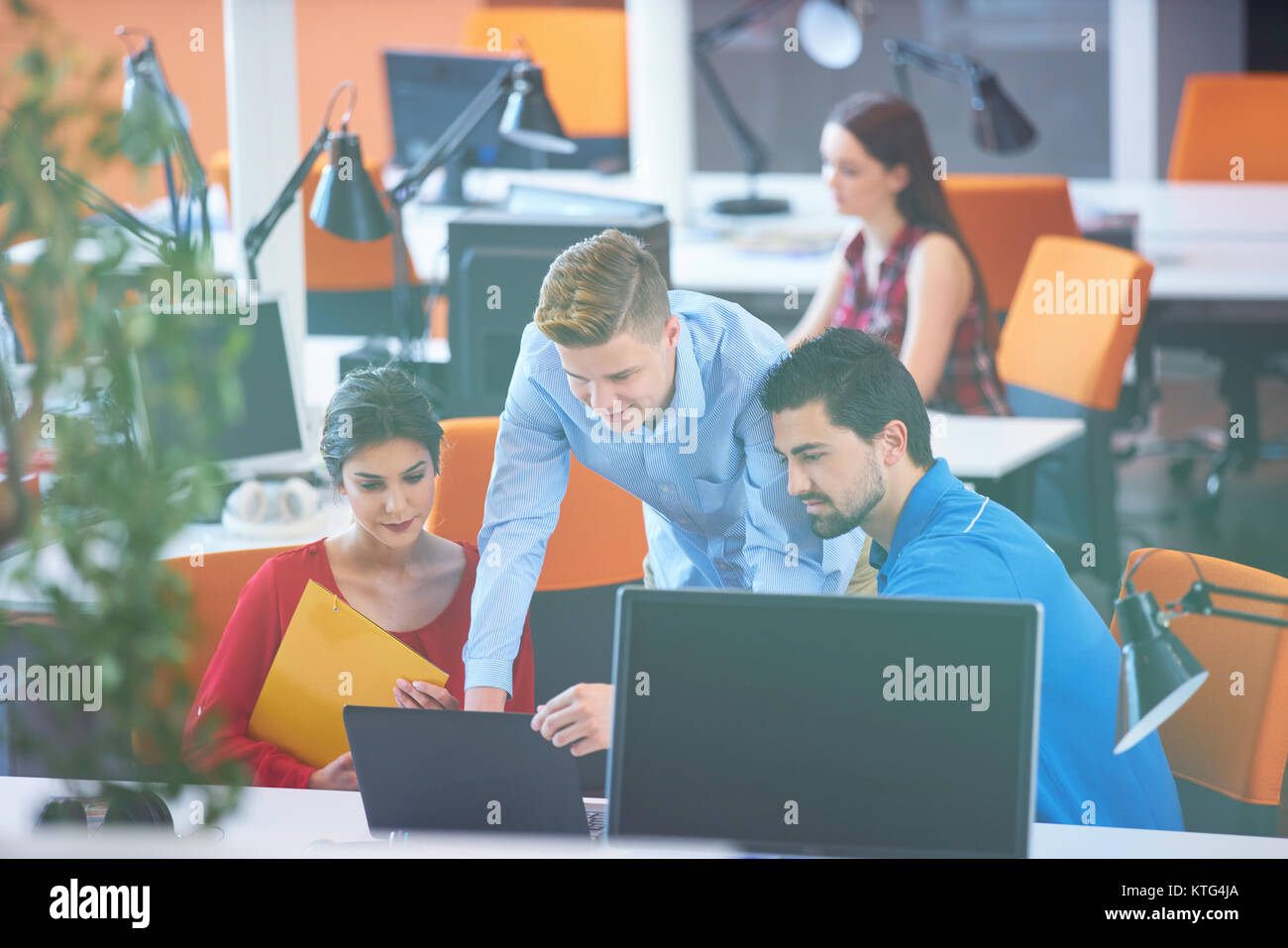 Startup business people group working everyday job at modern coworking ...