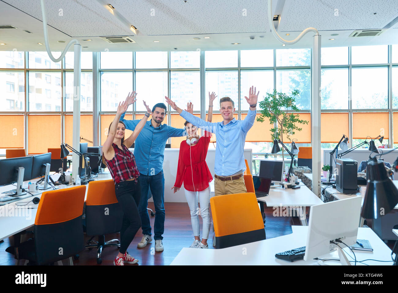 Startup business people group working everyday job at modern coworking ...